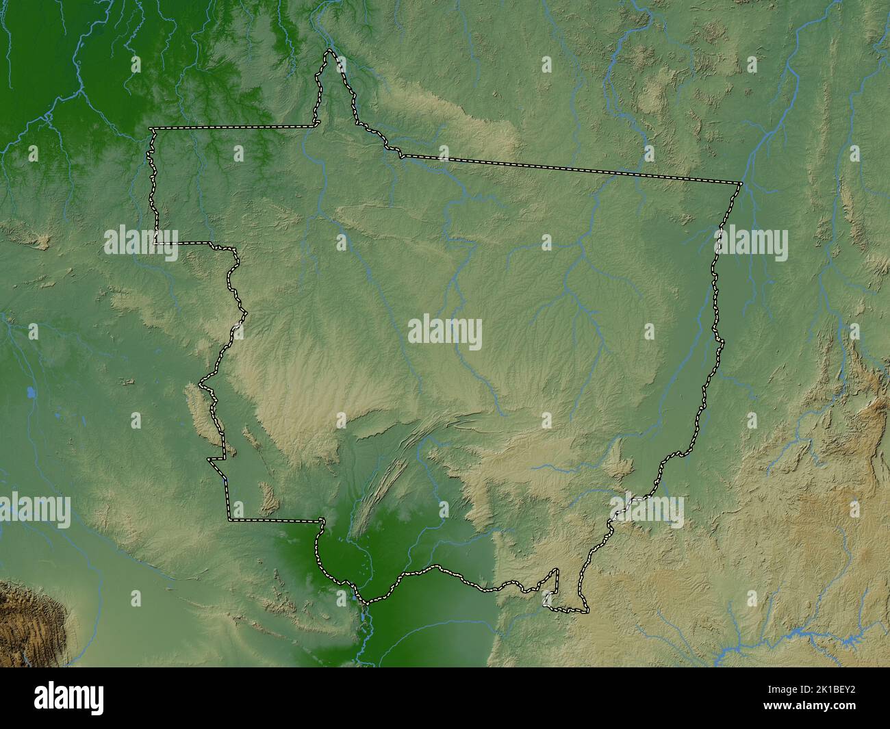 Mato Grosso, state of Brazil. Colored elevation map with lakes and ...