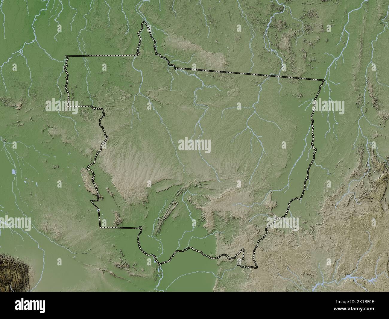 Mato Grosso, state of Brazil. Elevation map colored in wiki style with ...