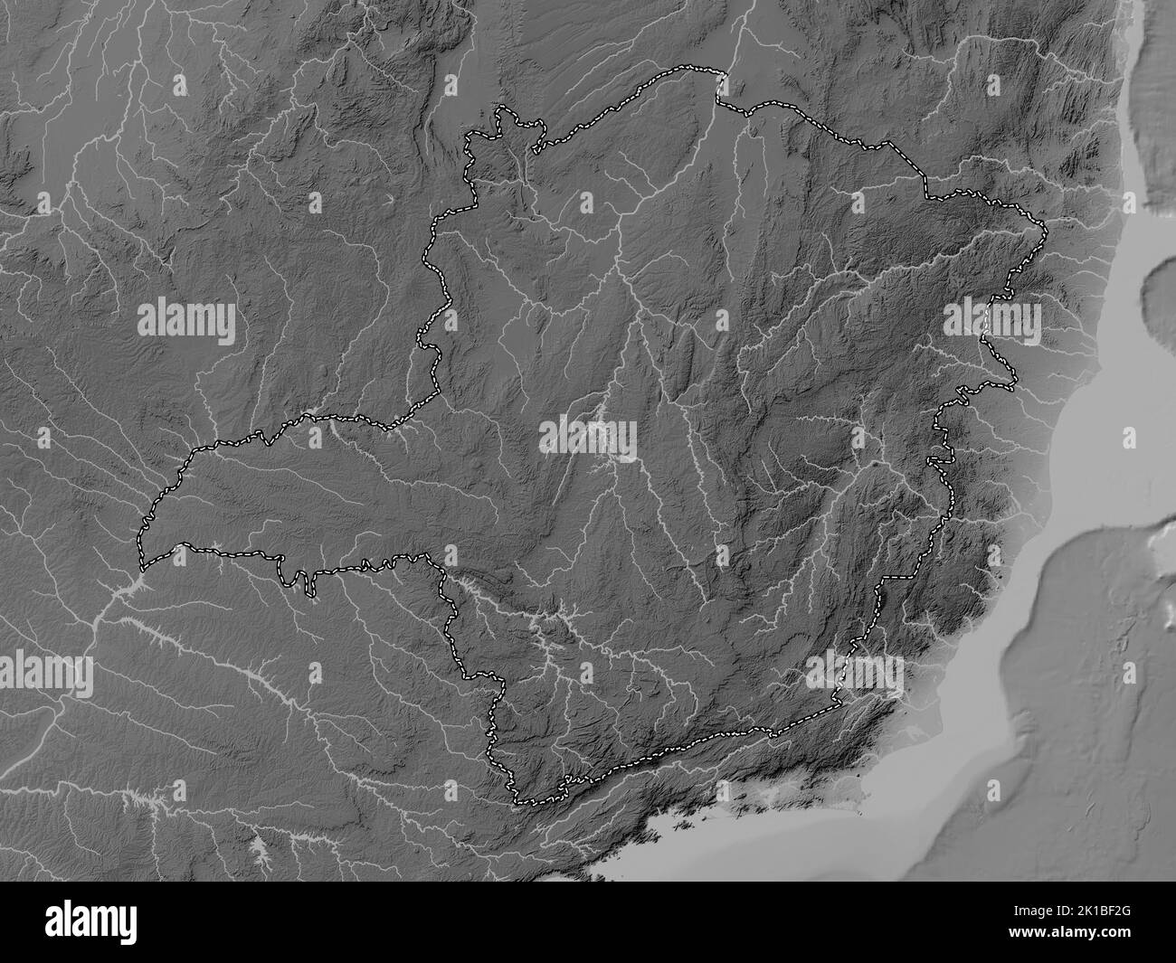 Minas Gerais, state of Brazil. Grayscale elevation map with lakes and rivers Stock Photo - Alamy