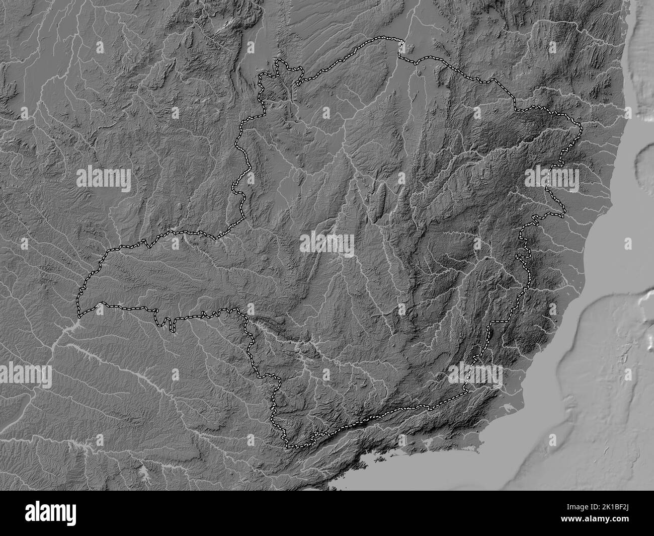 Minas Gerais, state of Brazil. Bilevel elevation map with lakes and ...