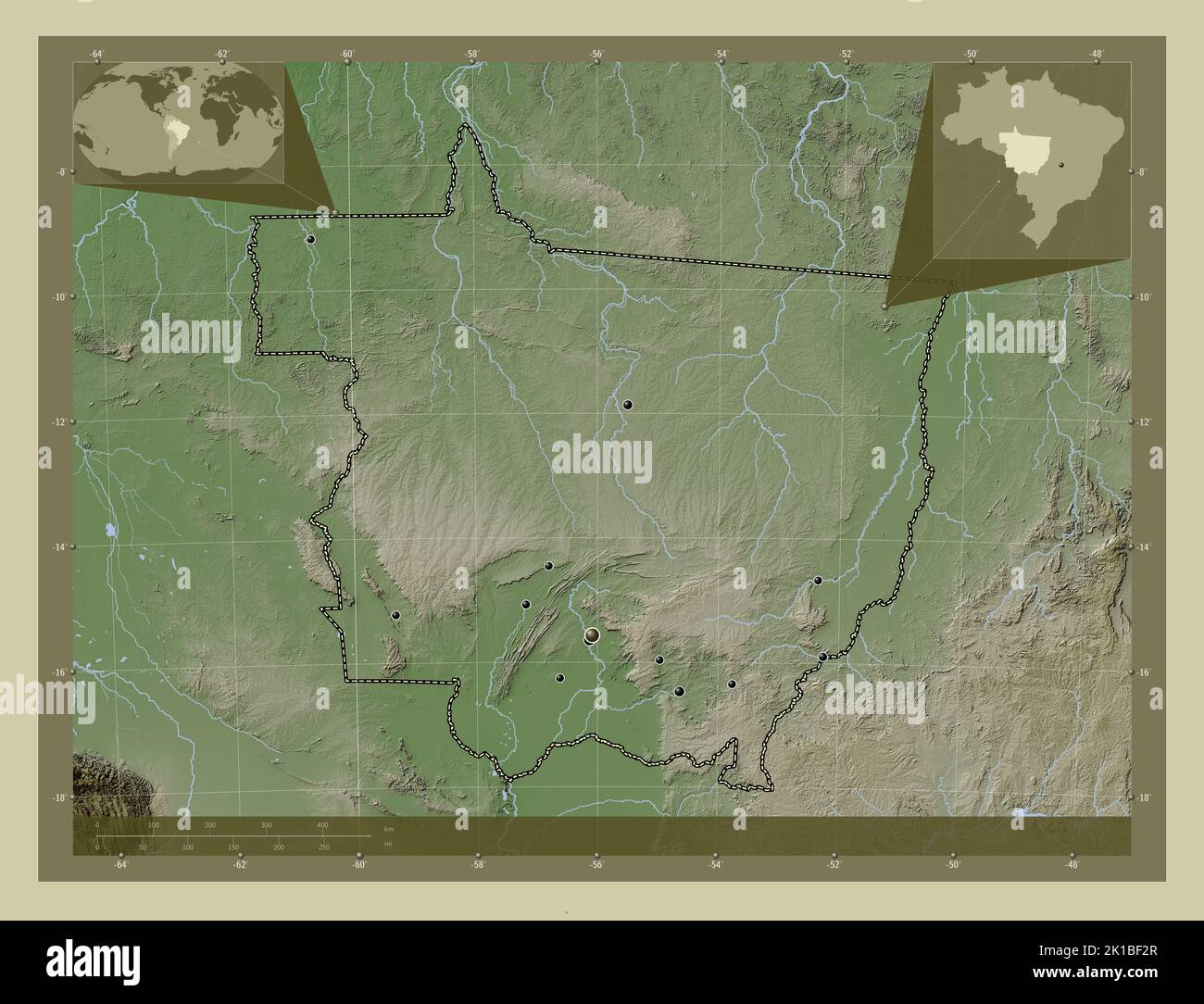 Mato Grosso, state of Brazil. Elevation map colored in wiki style with ...