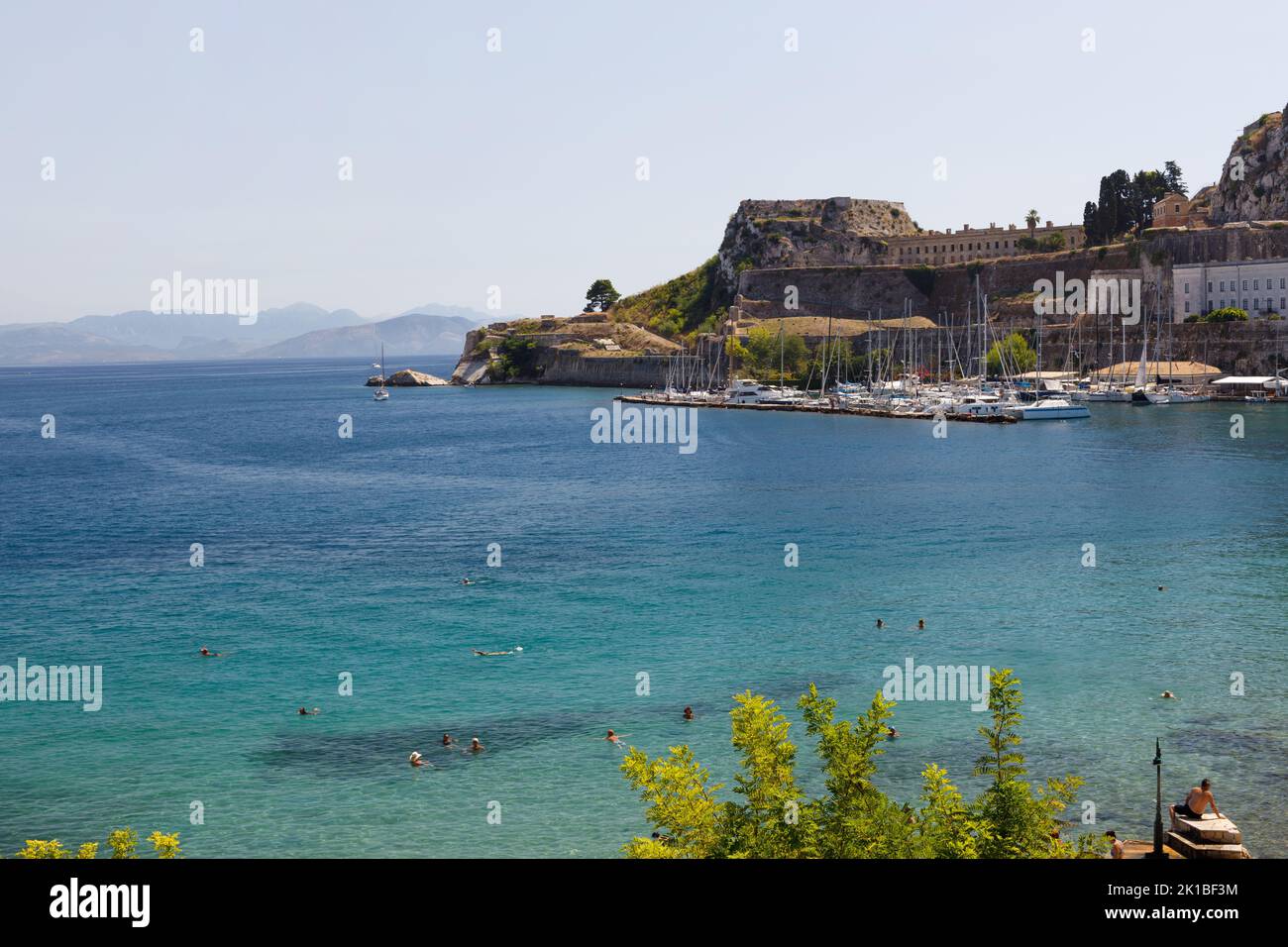 Section of waterfront, city's bathing area. In background are ruins of ...