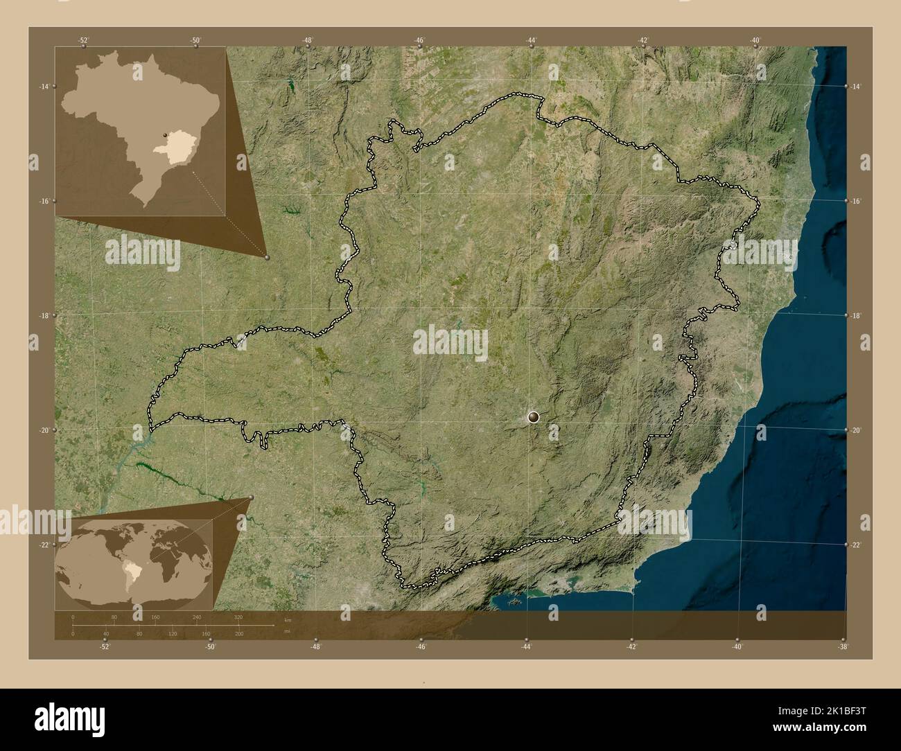 Minas Gerais, state of Brazil. Low resolution satellite map. Corner ...