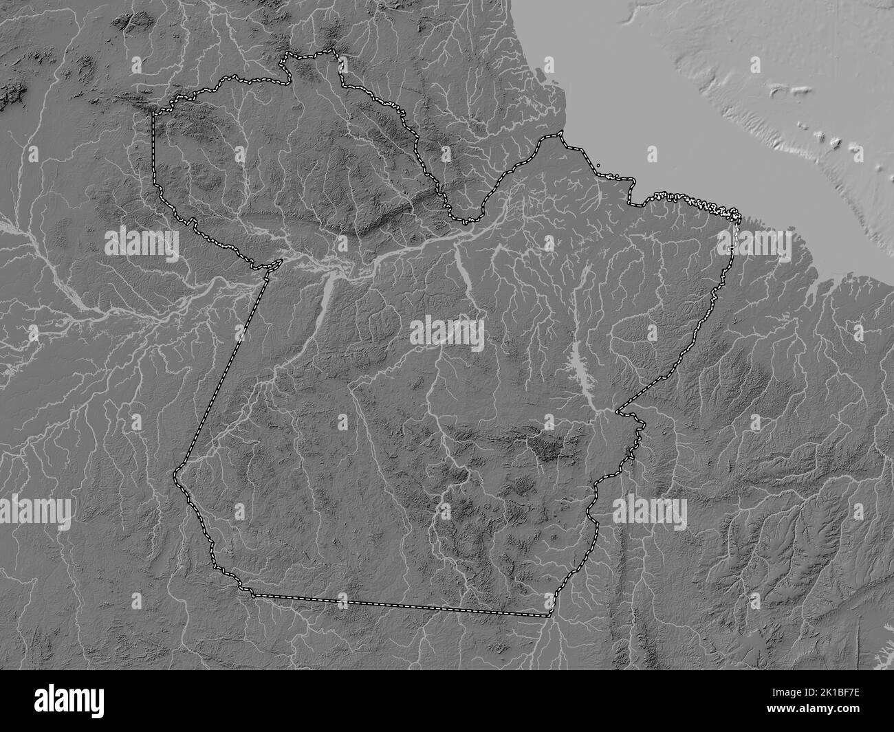Para, state of Brazil. Bilevel elevation map with lakes and rivers ...