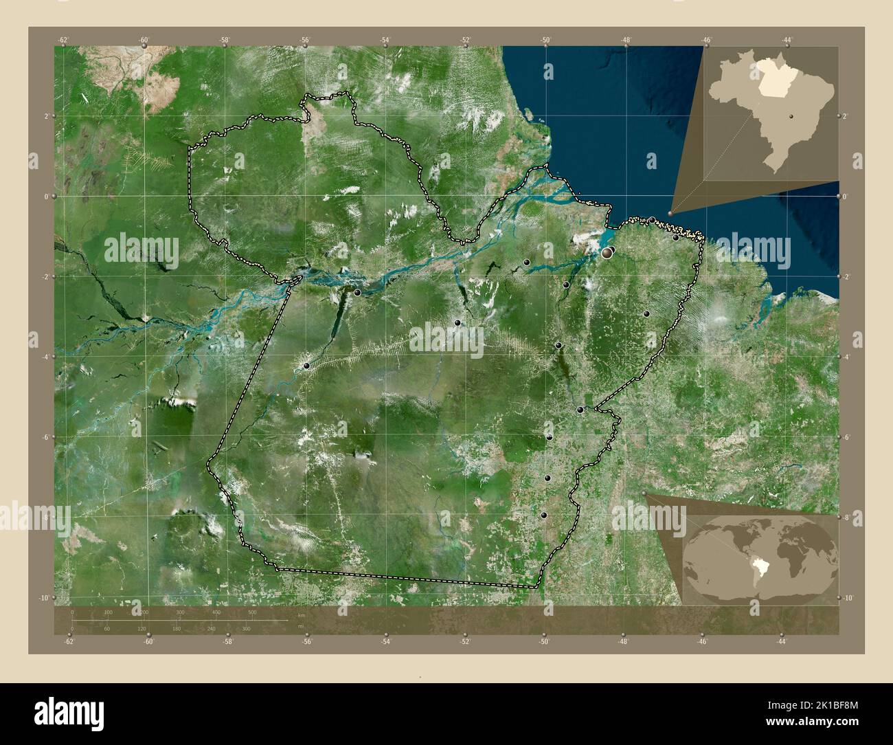 Para, state of Brazil. High resolution satellite map. Locations of ...