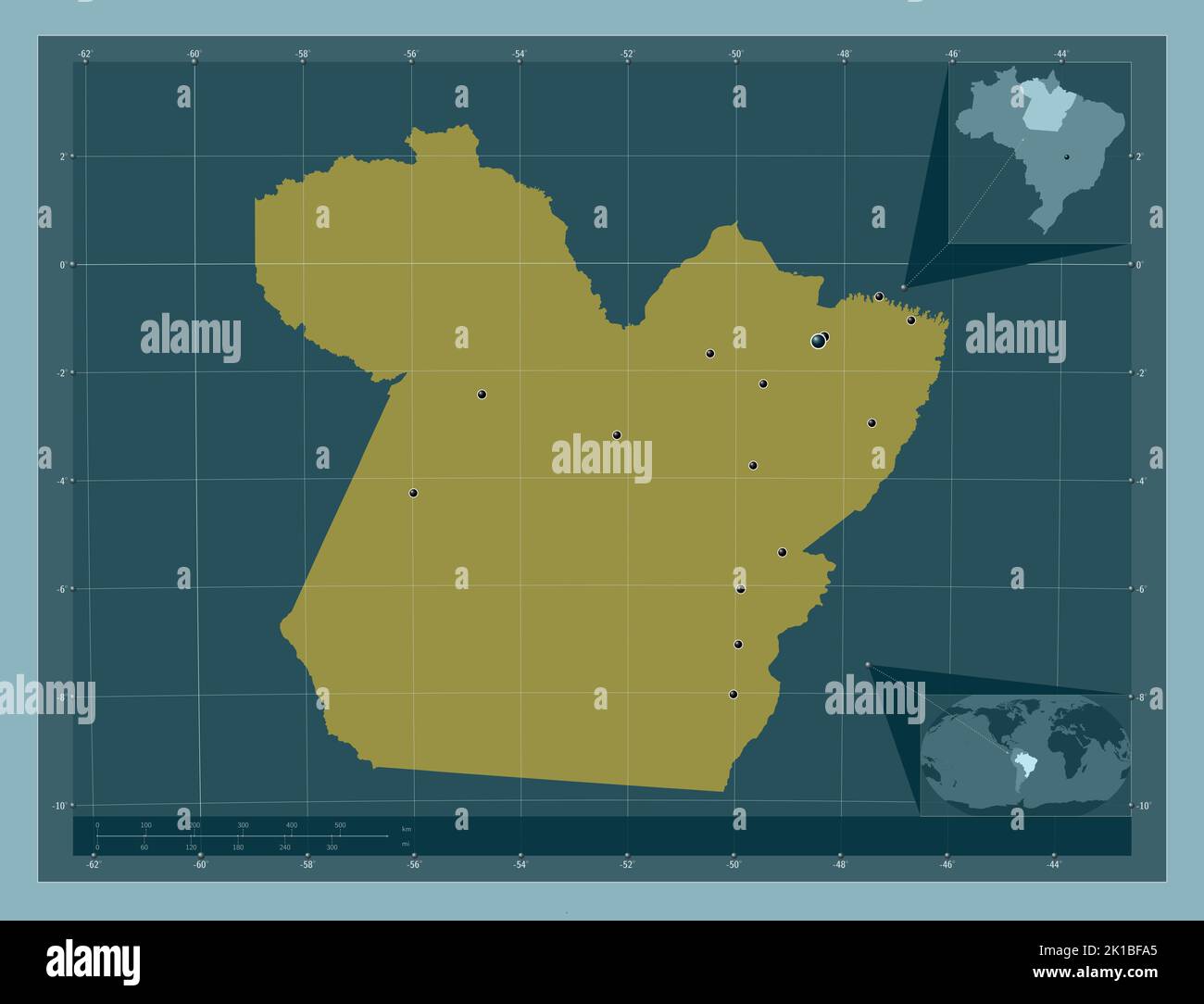 Para, state of Brazil. Solid color shape. Locations of major cities of ...