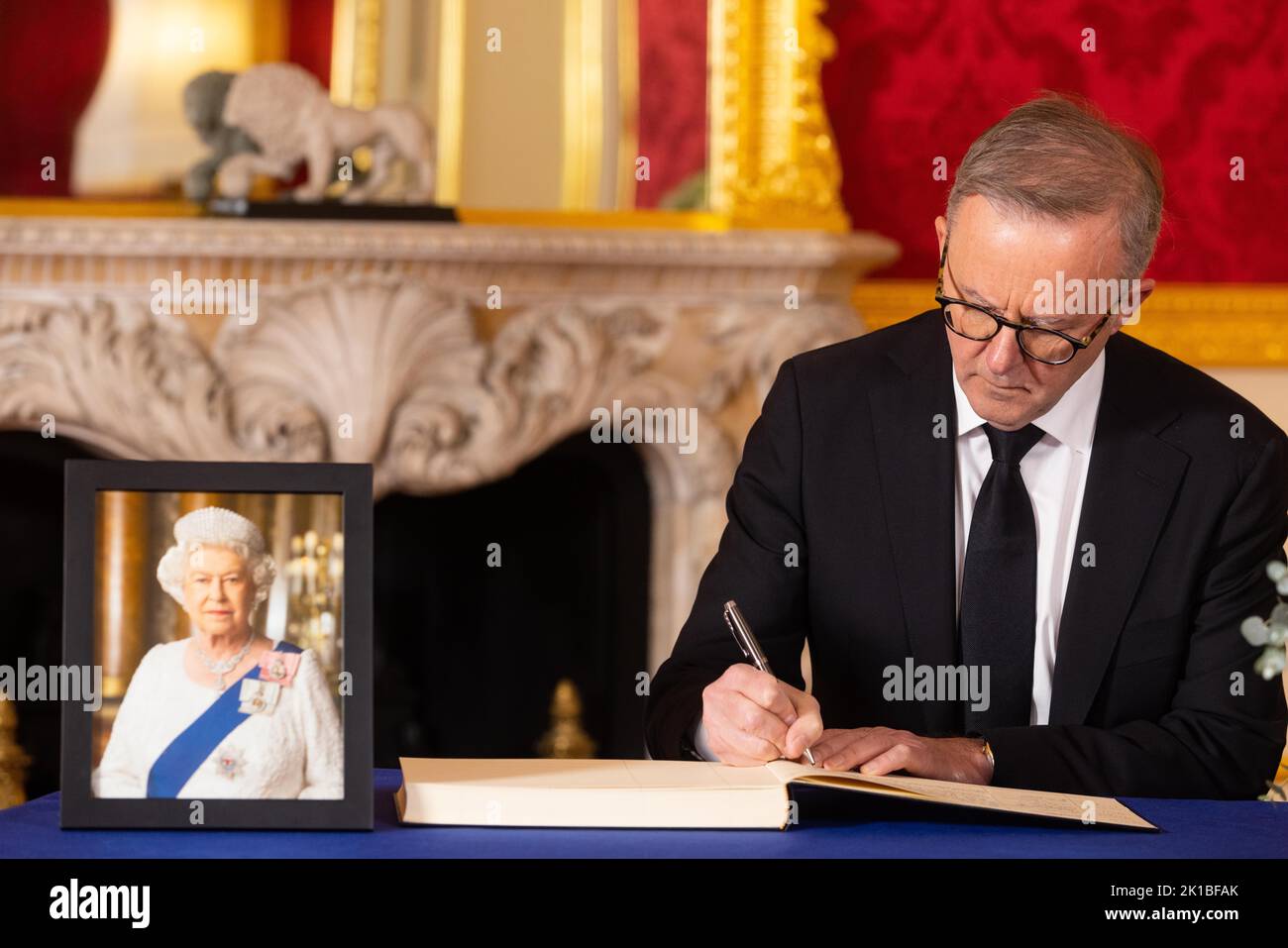 Anthony Albanese Prime Minister of Australia signs a book of condolence ...