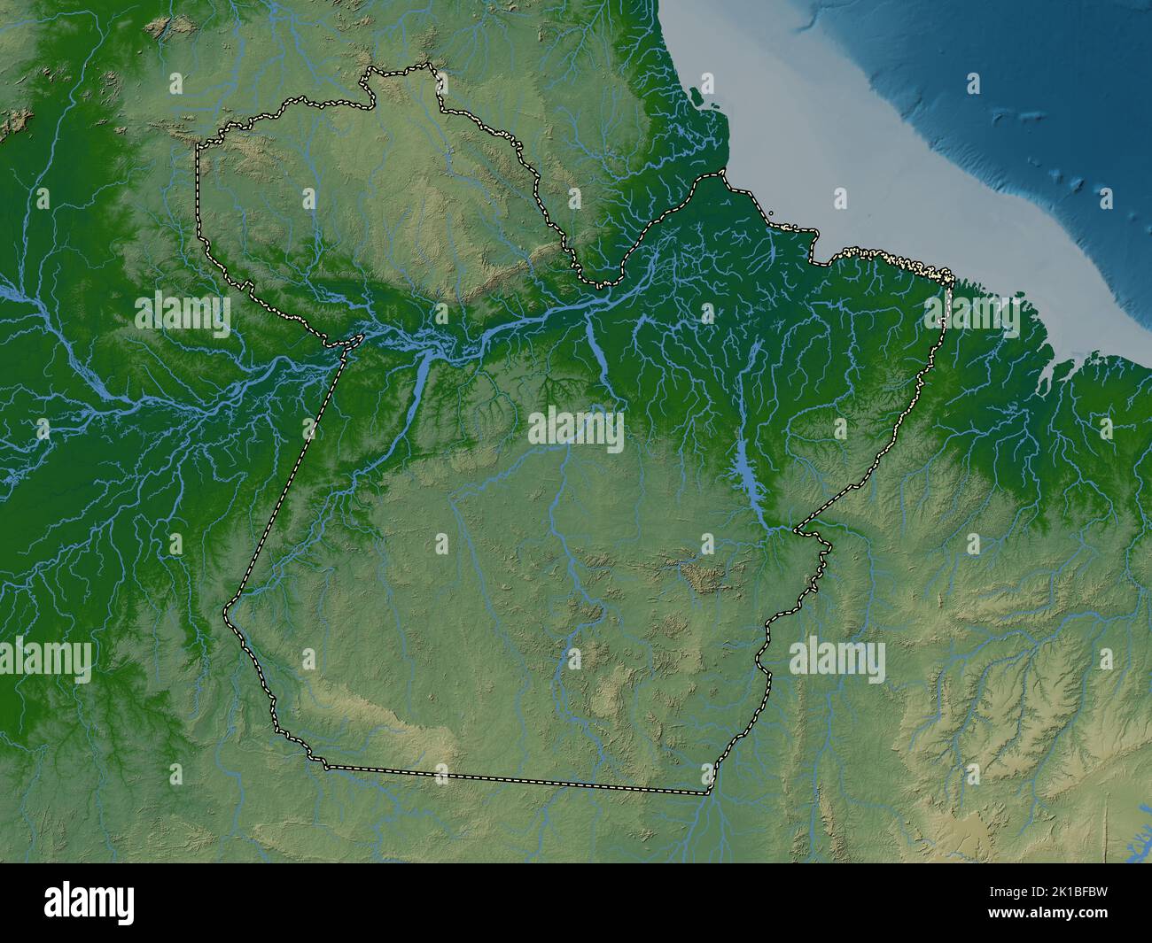 Para, state of Brazil. Colored elevation map with lakes and rivers ...