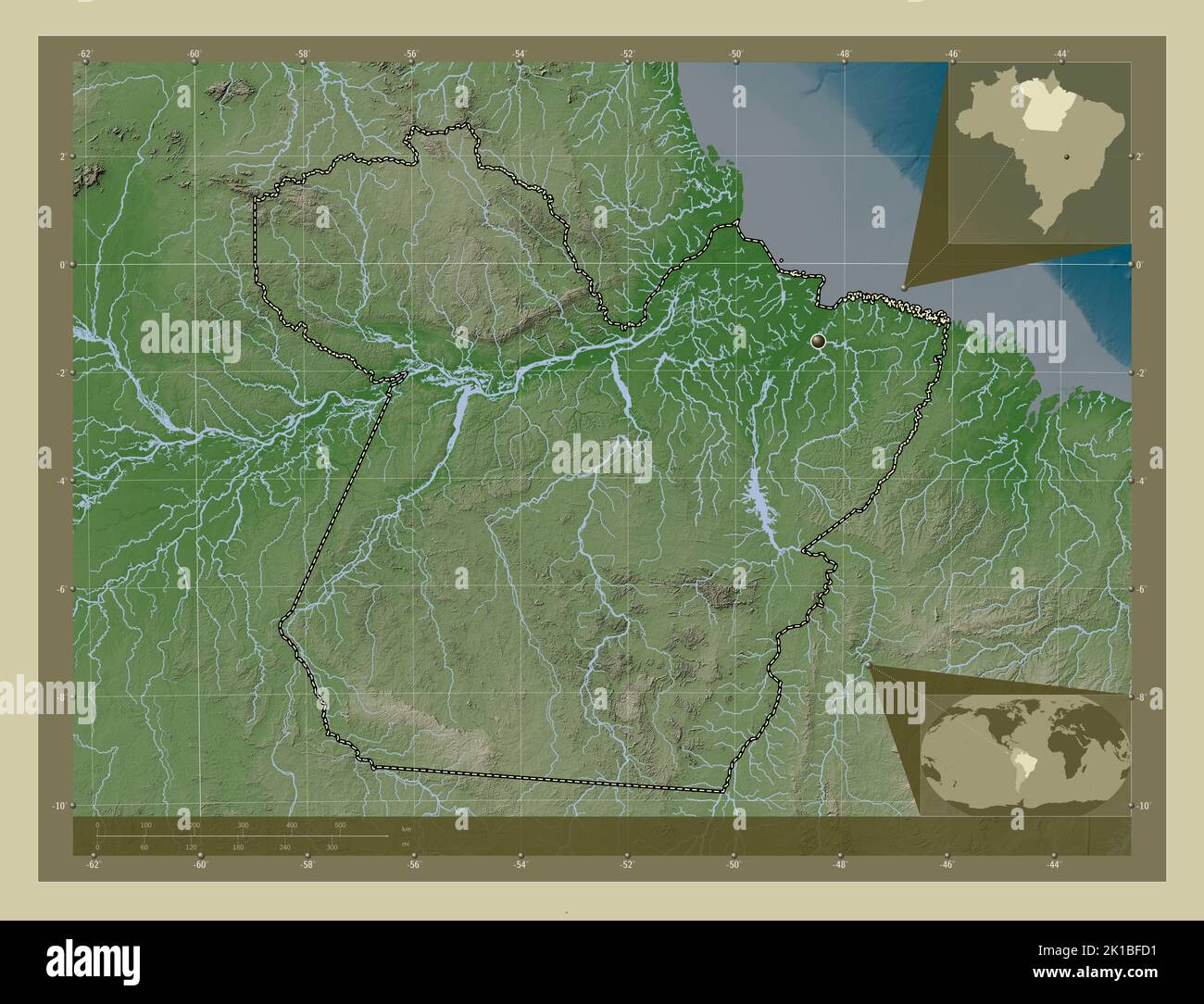 Para, state of Brazil. Elevation map colored in wiki style with lakes ...