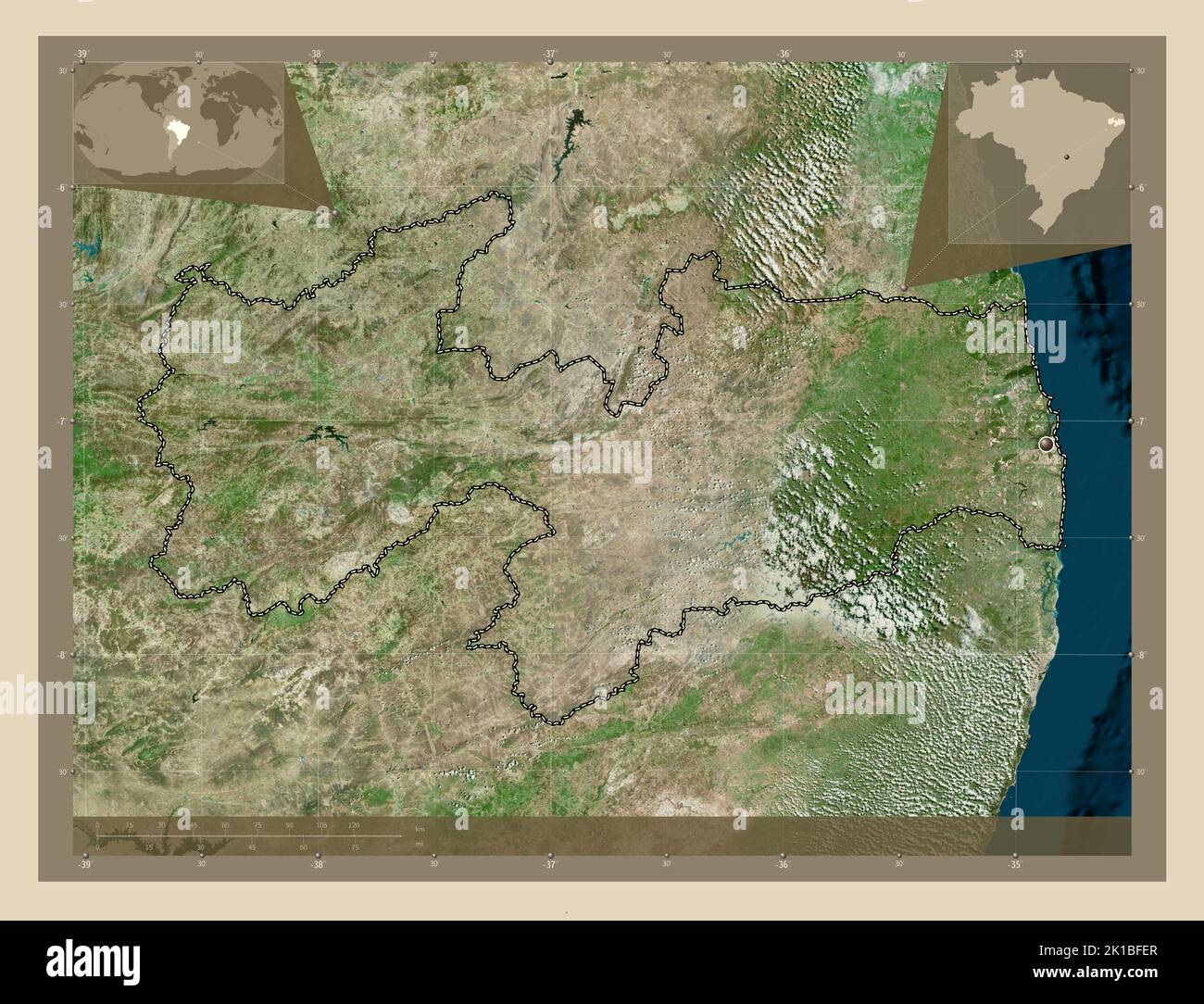 Paraiba, state of Brazil. High resolution satellite map. Corner ...