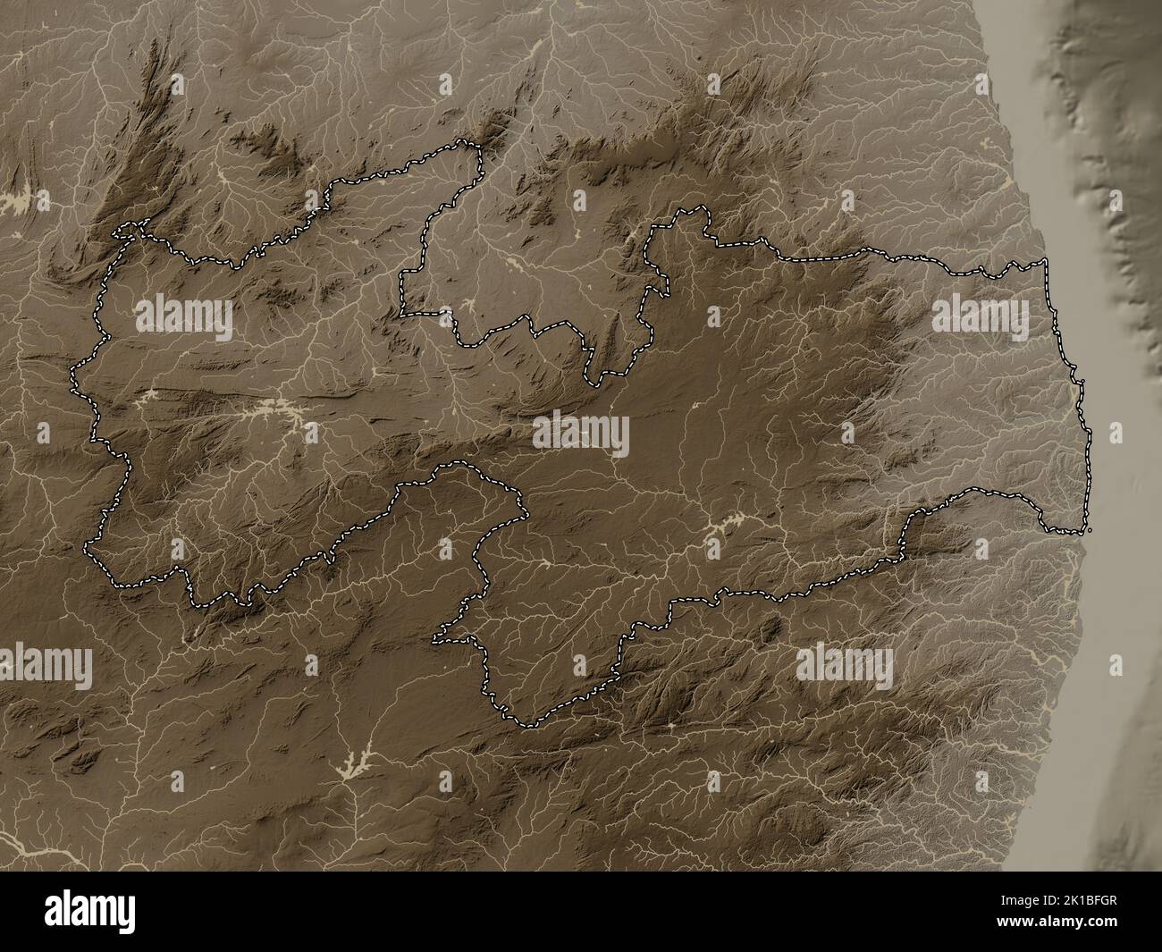 Paraiba, state of Brazil. Elevation map colored in sepia tones with ...