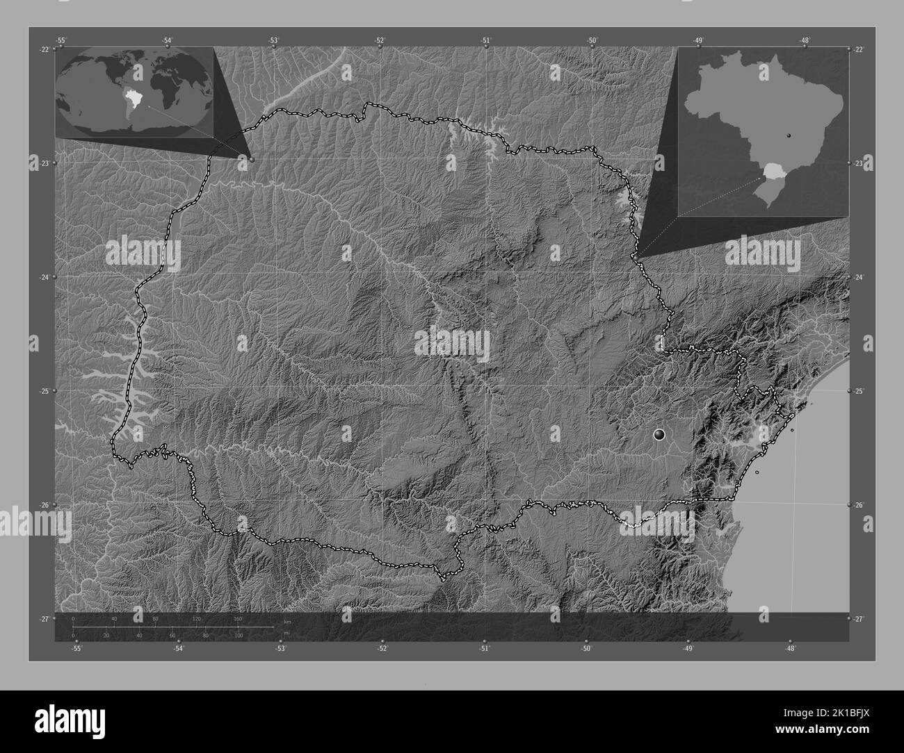 Parana, state of Brazil. Bilevel elevation map with lakes and rivers ...