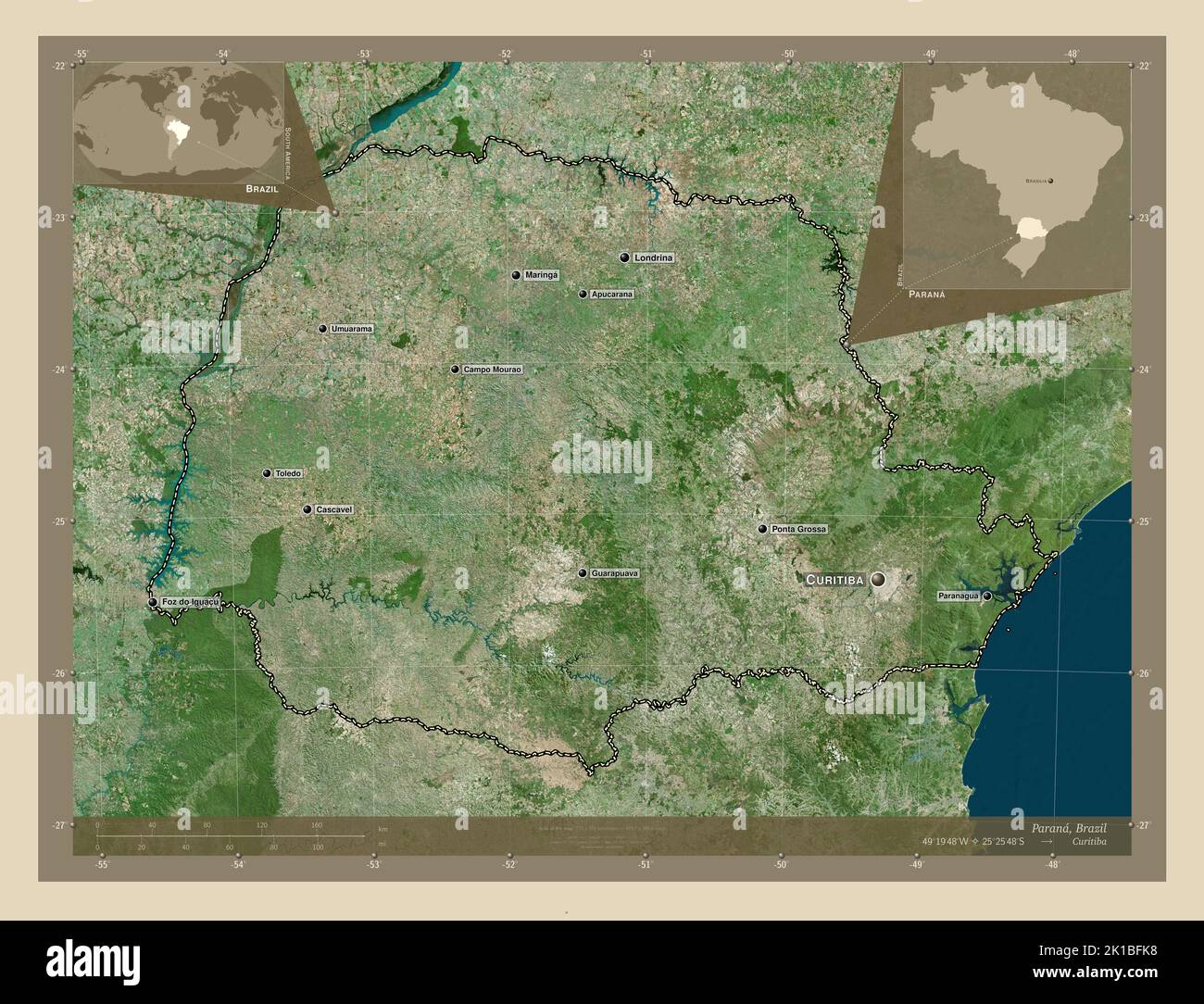Parana, state of Brazil. High resolution satellite map. Locations and ...