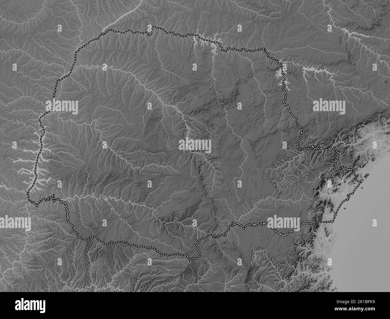 Parana, state of Brazil. Grayscale elevation map with lakes and rivers ...