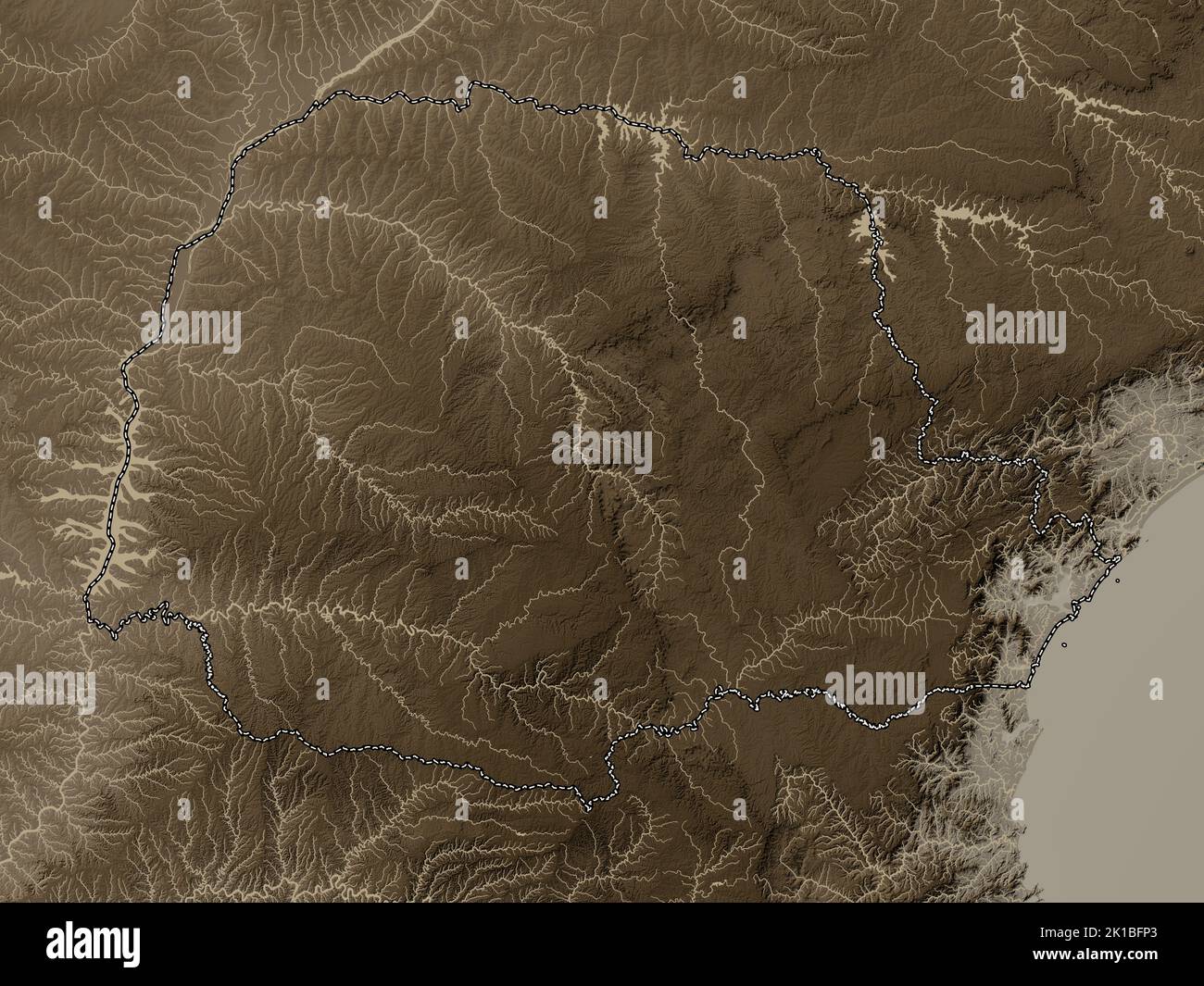 Parana, state of Brazil. Elevation map colored in sepia tones with ...