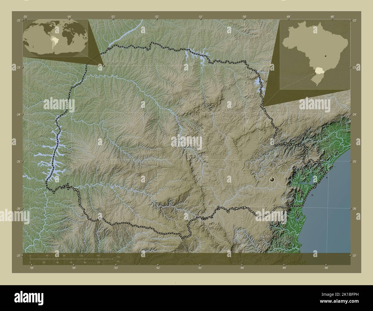Parana, state of Brazil. Elevation map colored in wiki style with lakes ...
