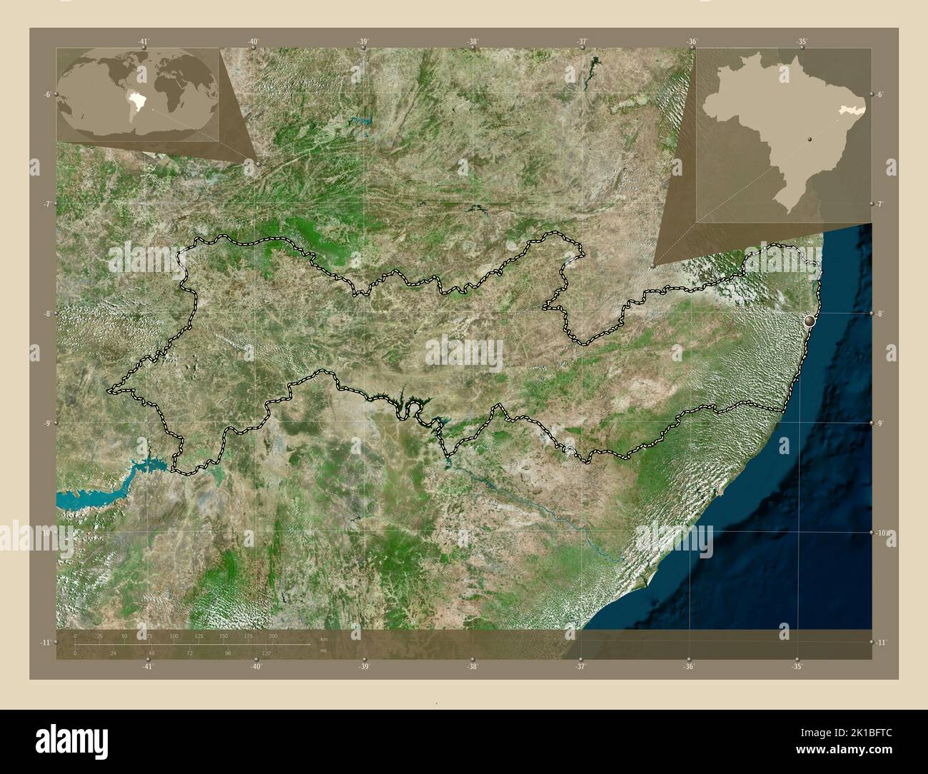 Pernambuco, state of Brazil. High resolution satellite map. Corner ...