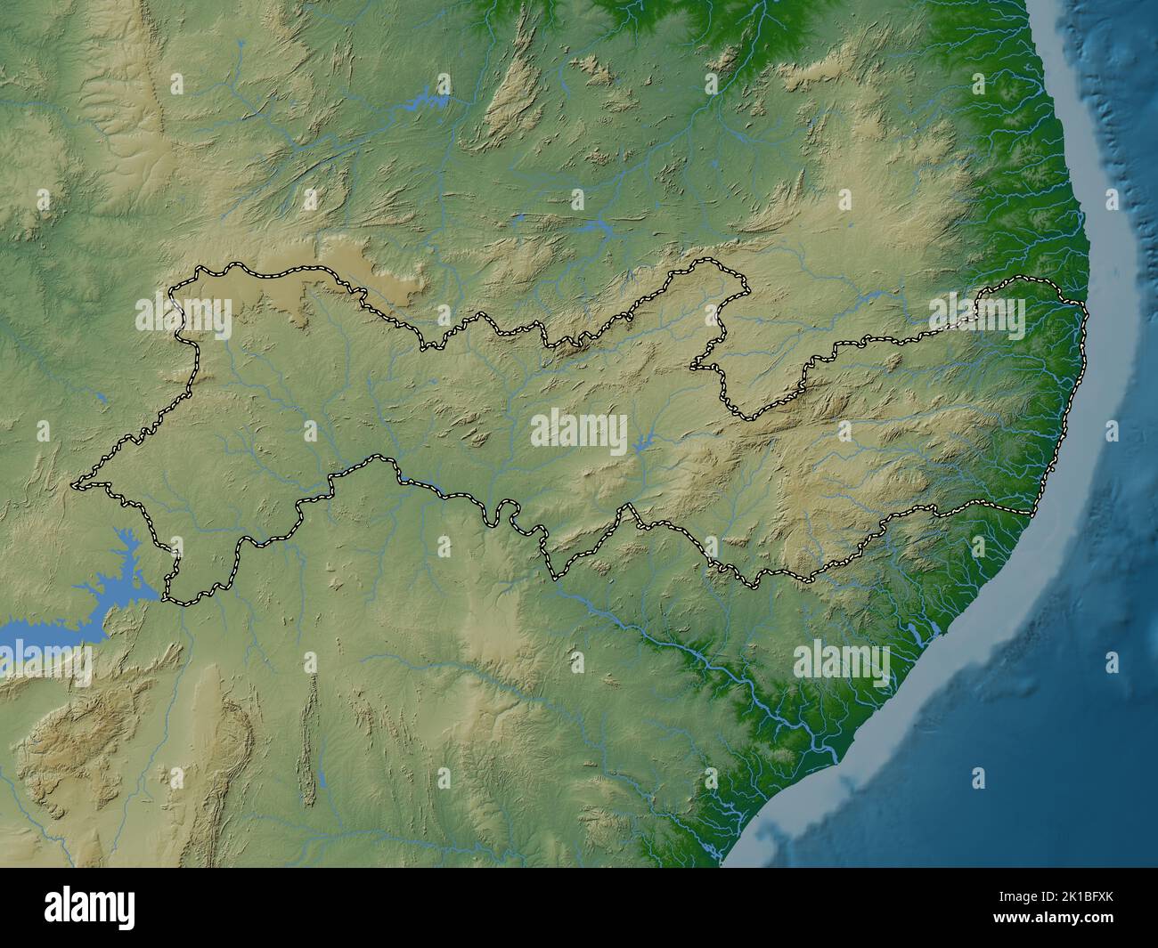 Pernambuco, state of Brazil. Colored elevation map with lakes and ...