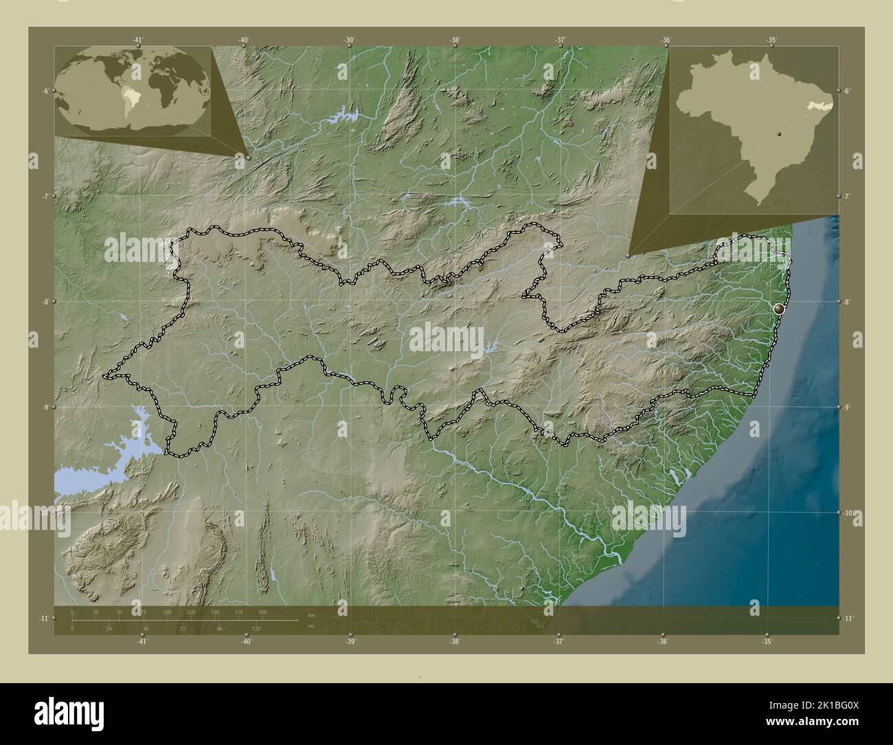 Pernambuco, state of Brazil. Elevation map colored in wiki style with ...