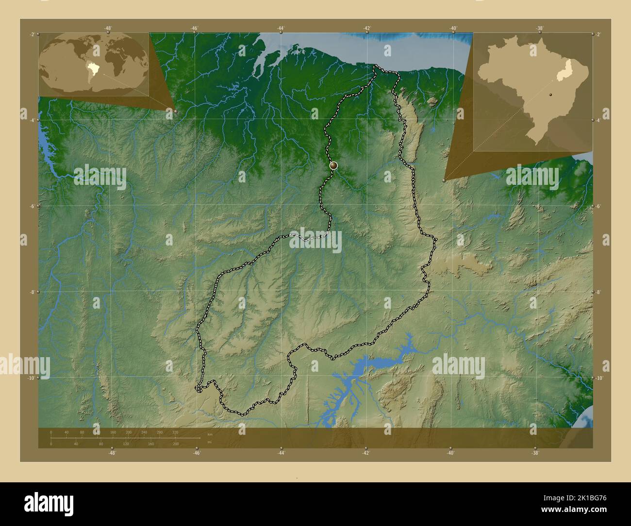 Piaui, state of Brazil. Colored elevation map with lakes and rivers ...
