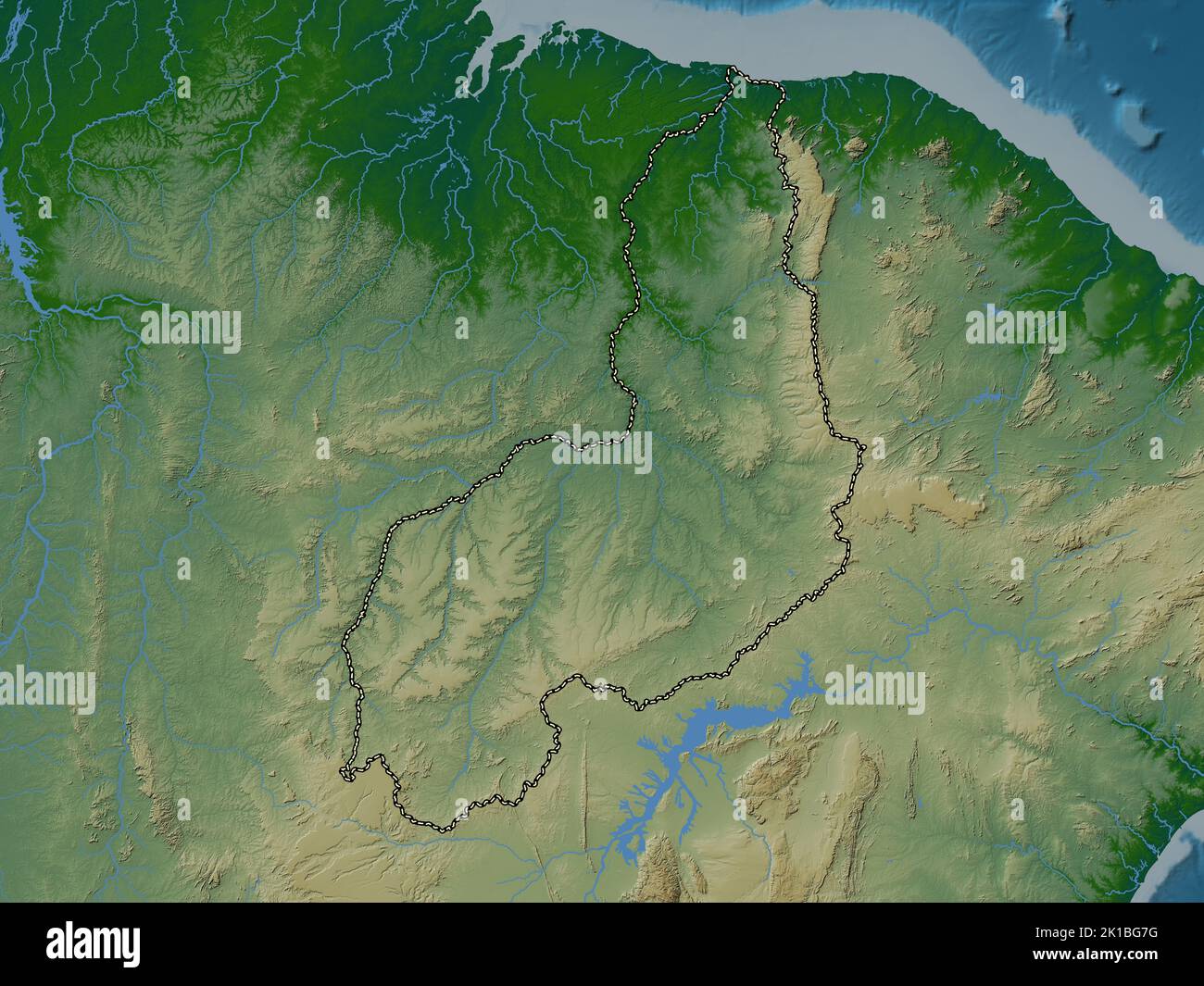 Piaui, state of Brazil. Colored elevation map with lakes and rivers ...