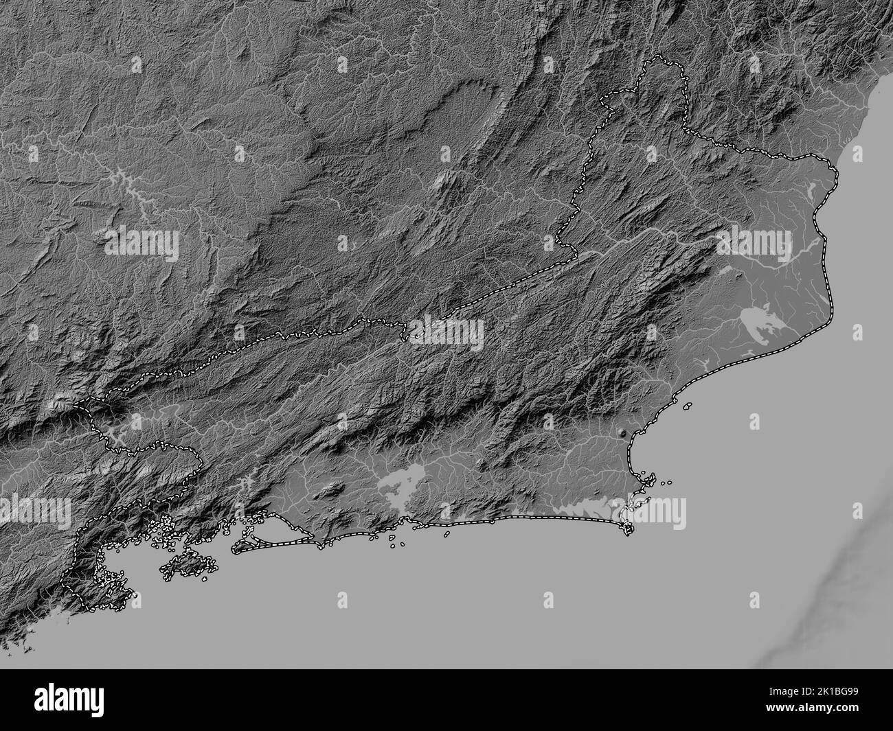 Rio de Janeiro, state of Brazil. Bilevel elevation map with lakes and ...