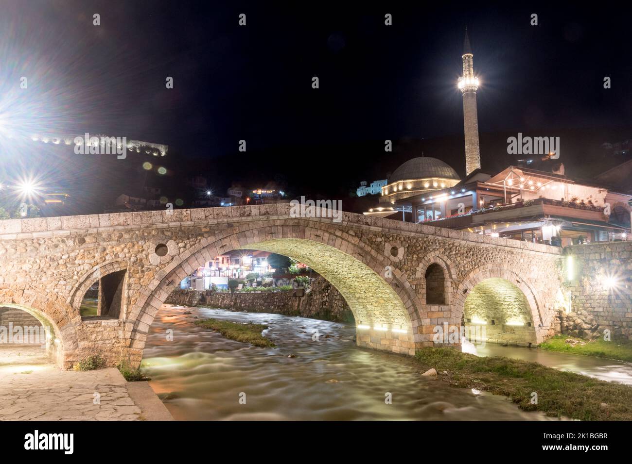 Prizren, Kosovo - June 4, 2022: Bistrica river and Old Stone Bridge at ...