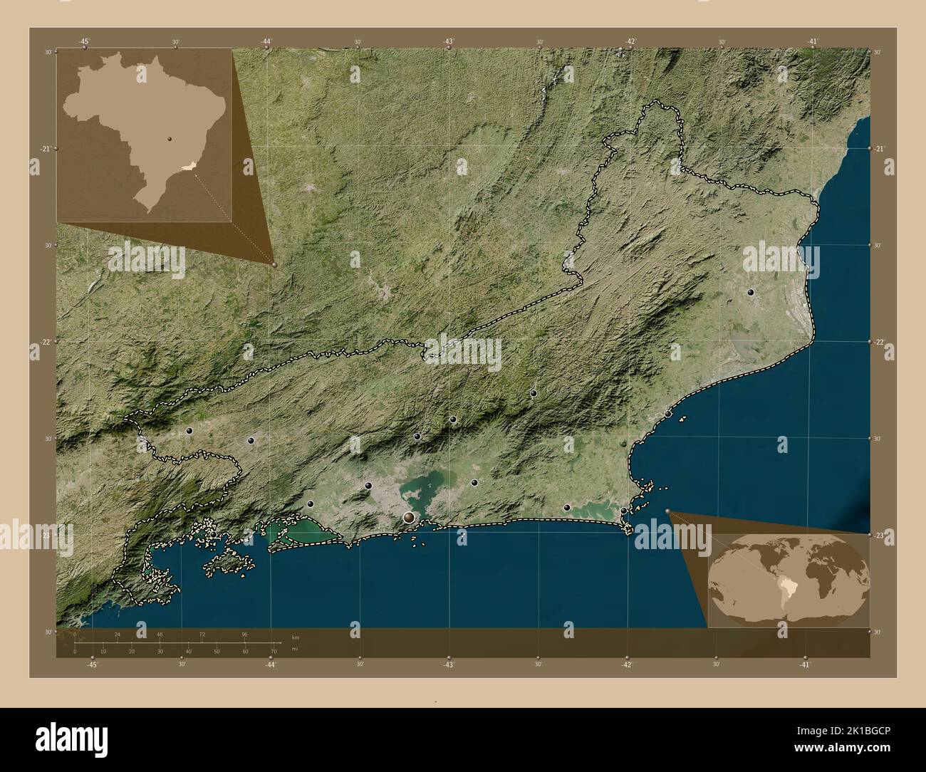 Rio de Janeiro, state of Brazil. Low resolution satellite map ...