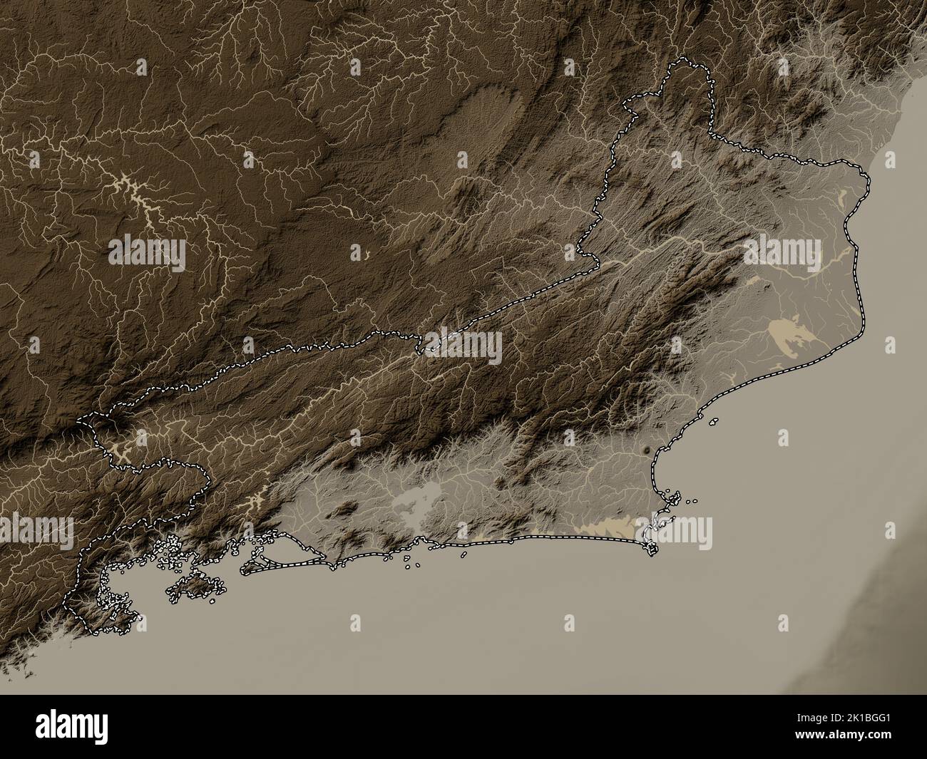 Rio de Janeiro, state of Brazil. Elevation map colored in sepia tones ...