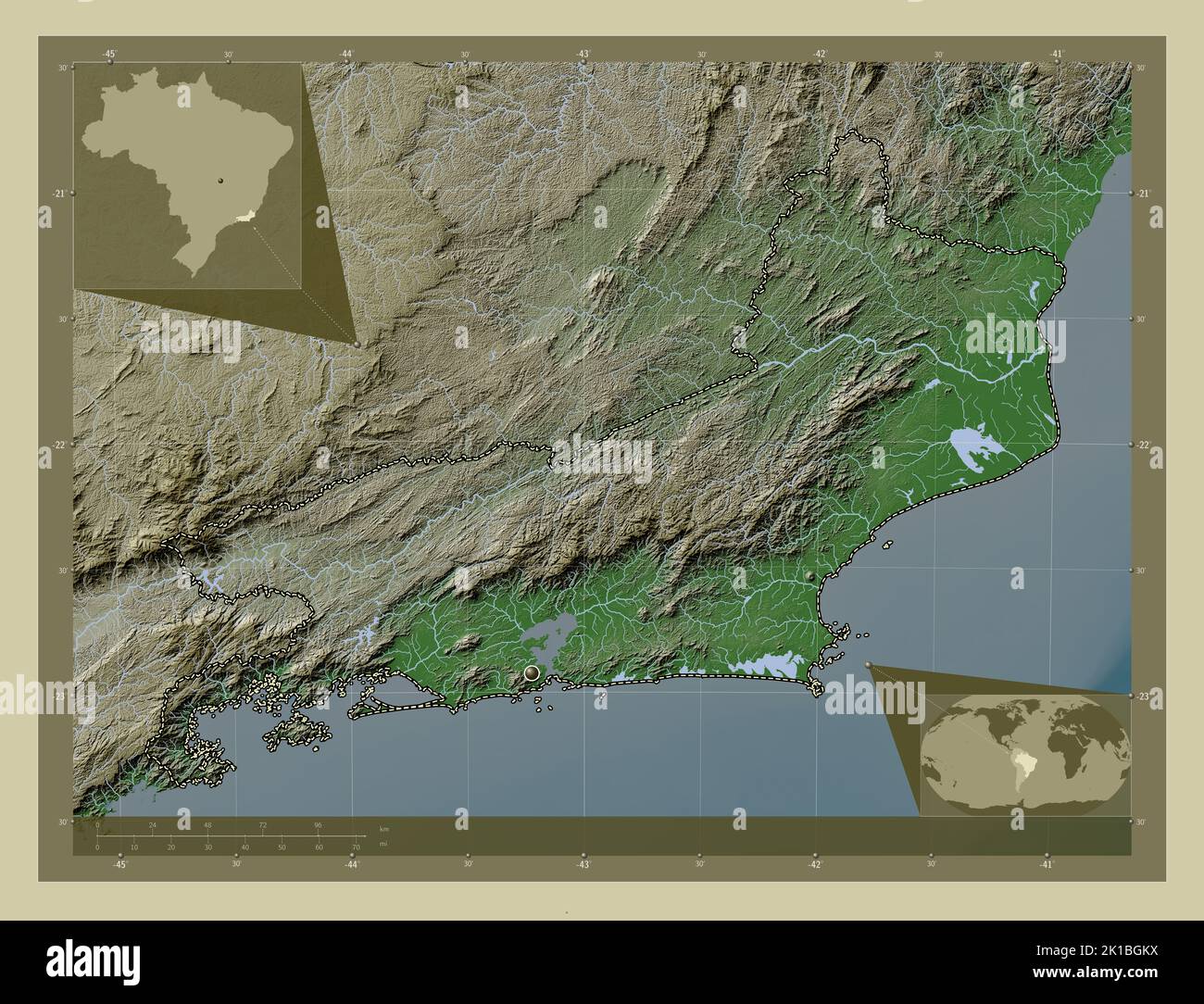 Rio de Janeiro, state of Brazil. Elevation map colored in wiki style ...
