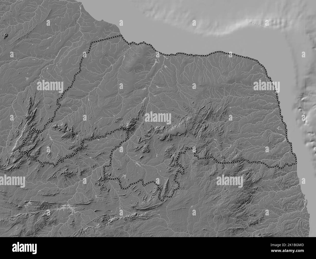 Rio Grande do Norte, state of Brazil. Bilevel elevation map with lakes and rivers Stock Photo ...