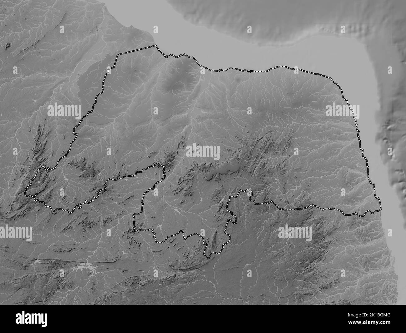 Rio Grande do Norte, state of Brazil. Grayscale elevation map with lakes and rivers Stock Photo ...