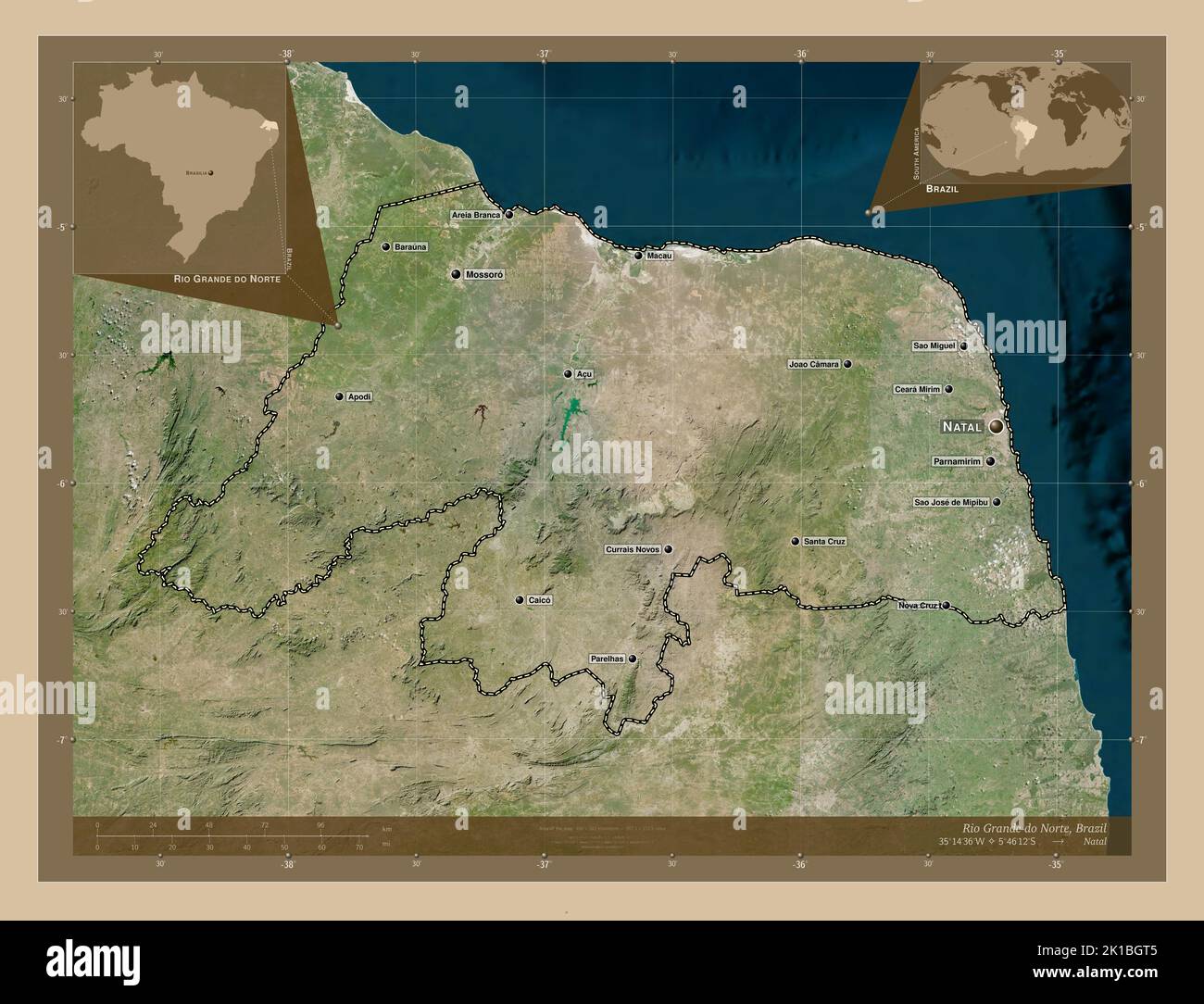 Rio Grande do Norte, state of Brazil. Low resolution satellite map ...