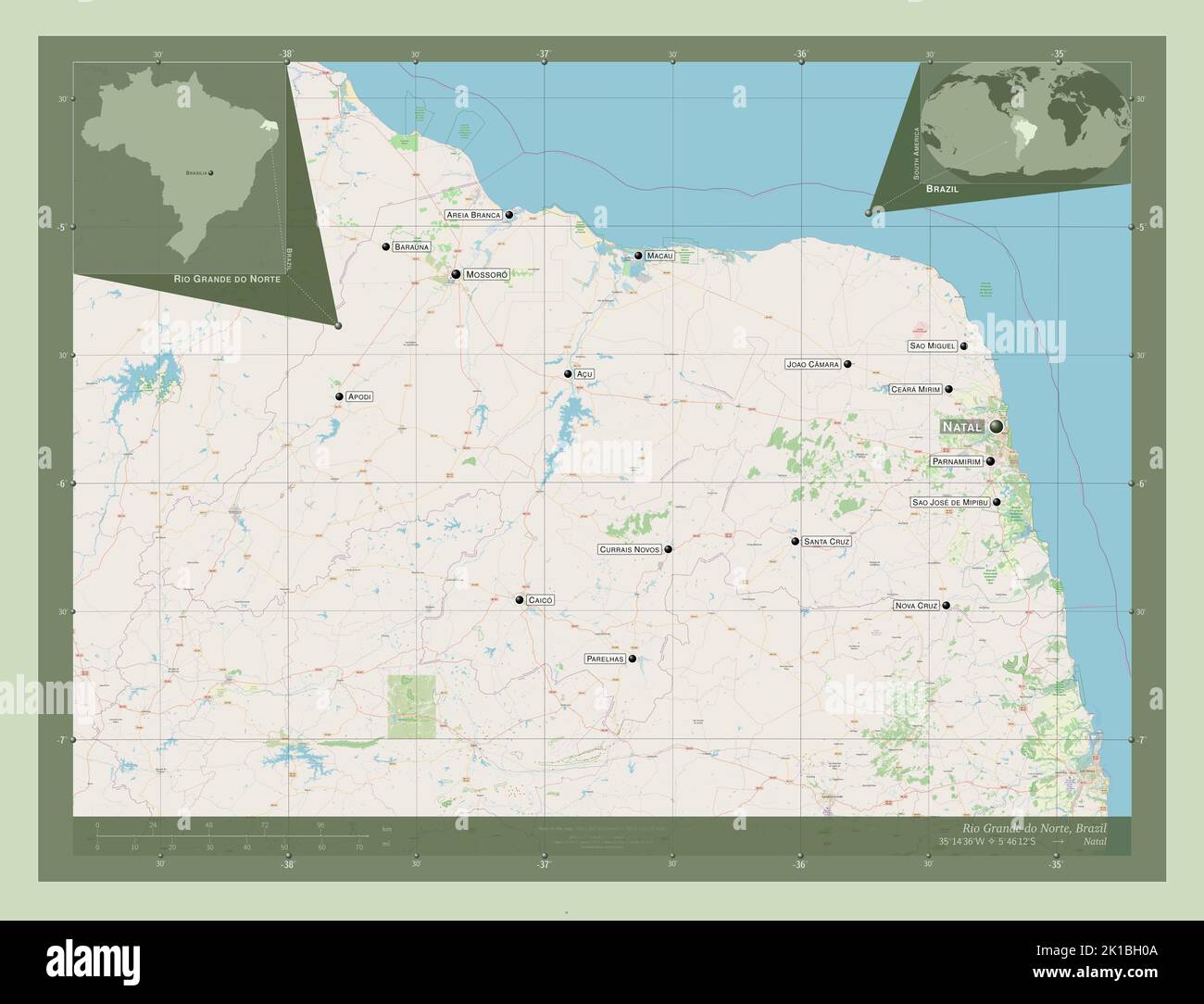 Rio Grande do Norte, state of Brazil. Open Street Map. Locations and ...
