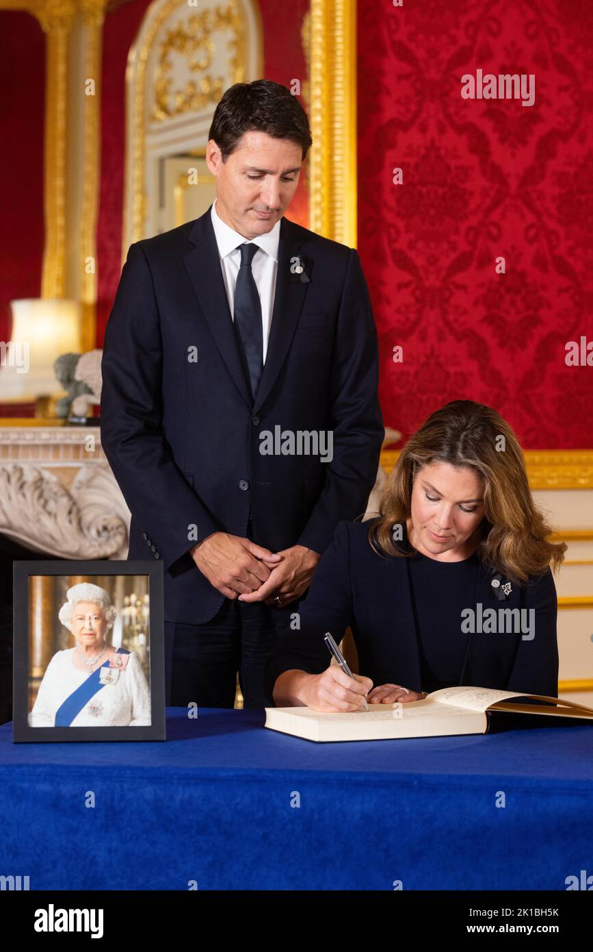 Prime Minister of Canada Justin Trudeau and his wife Sophe Trudeau sign ...