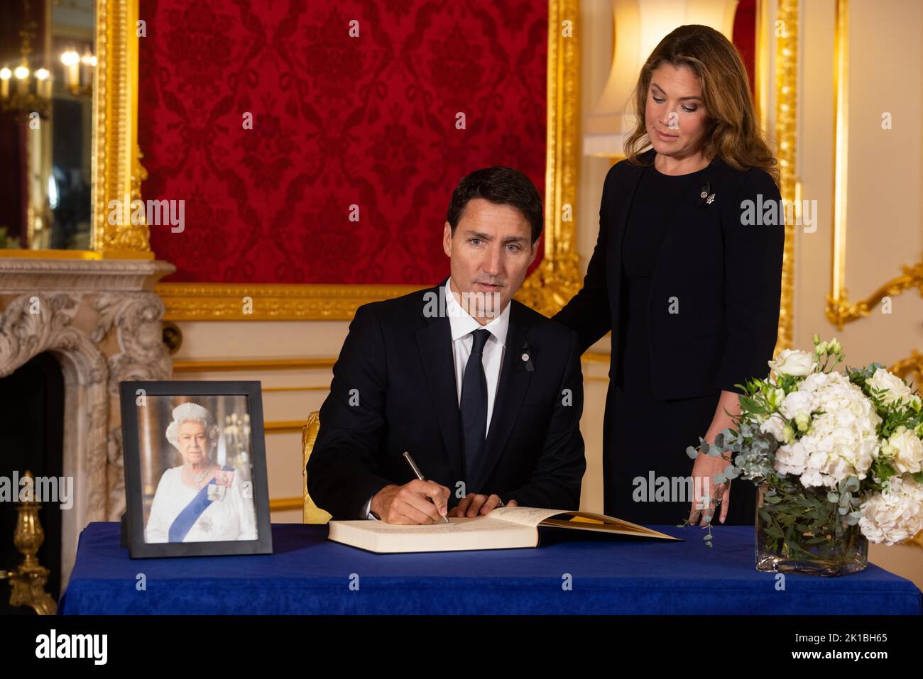 Prime Minister of Canada Justin Trudeau and his wife Sophe Trudeau sign ...