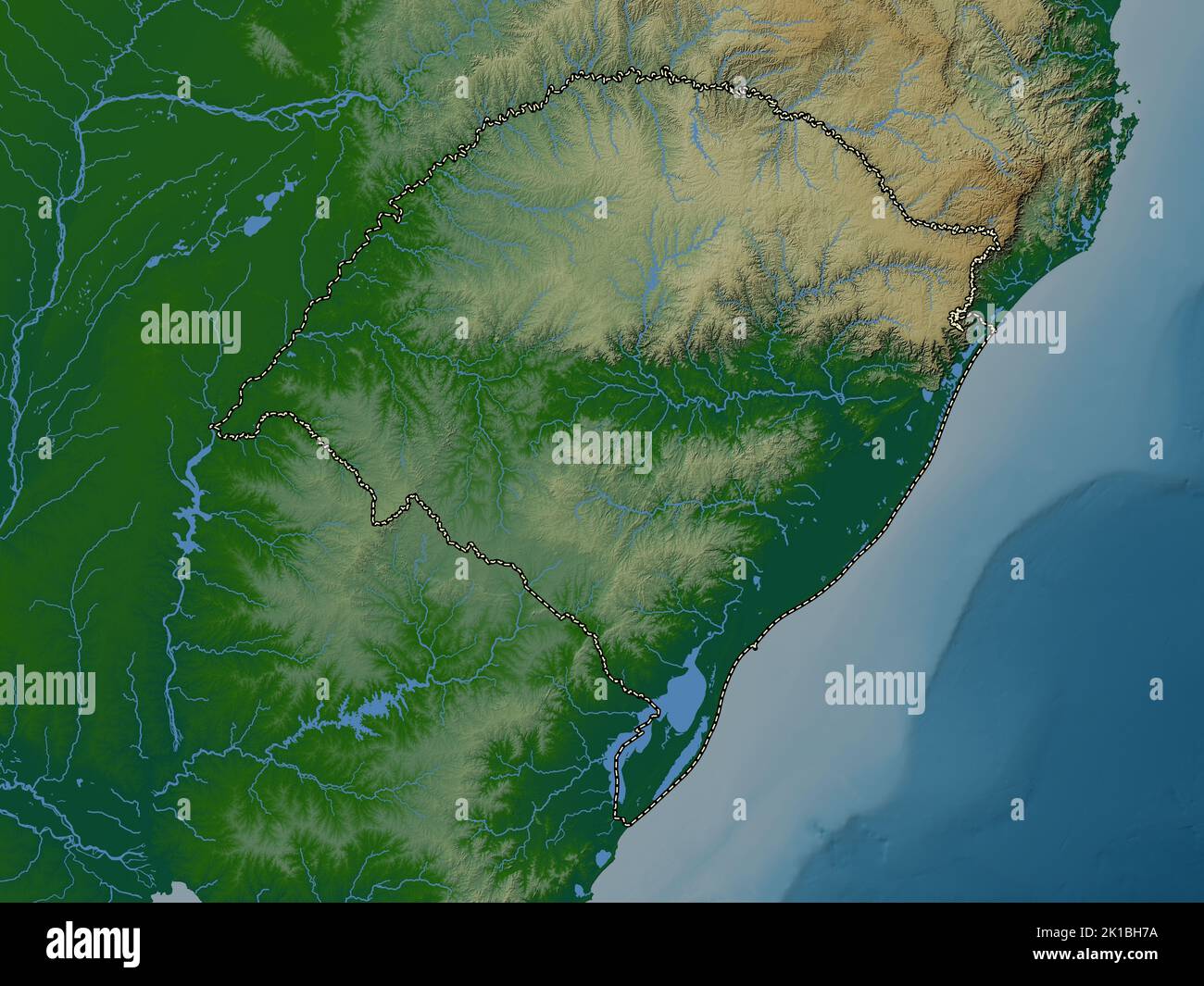 Rio Grande do Sul, state of Brazil. Colored elevation map with lakes ...