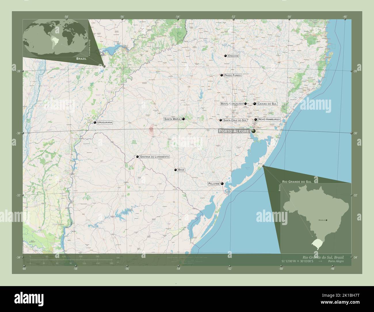 Rio Grande do Sul, state of Brazil. Open Street Map. Locations and ...