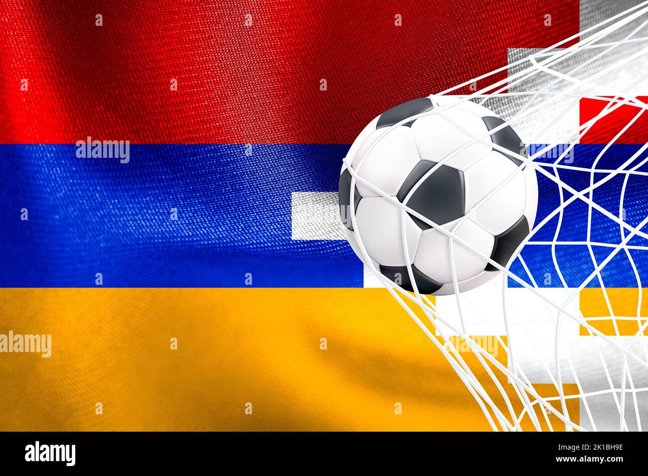 Artsakh National flag with a soccer ball in net, 3D work and 3D image ...