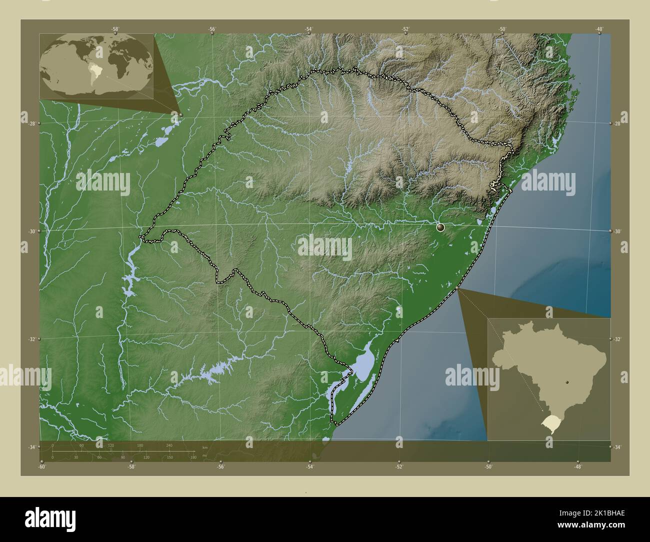 Rio Grande do Sul, state of Brazil. Elevation map colored in wiki style ...