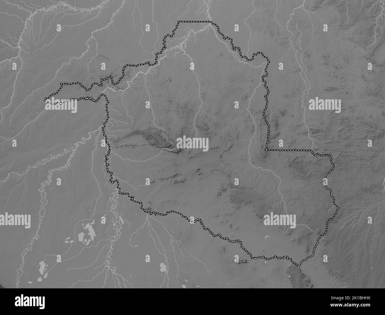 Rondonia, state of Brazil. Grayscale elevation map with lakes and rivers Stock Photo - Alamy