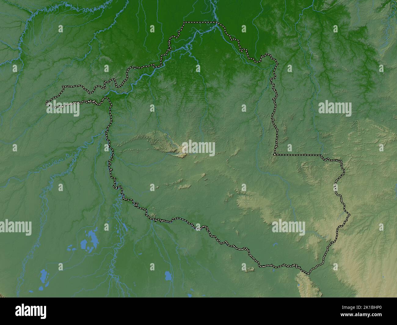Rondonia, state of Brazil. Colored elevation map with lakes and rivers ...