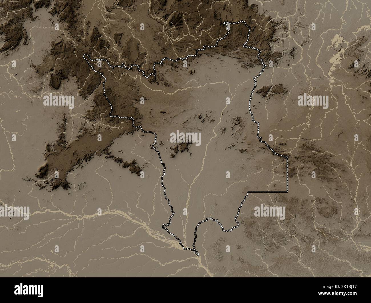Roraima, state of Brazil. Elevation map colored in sepia tones with lakes and rivers Stock Photo ...