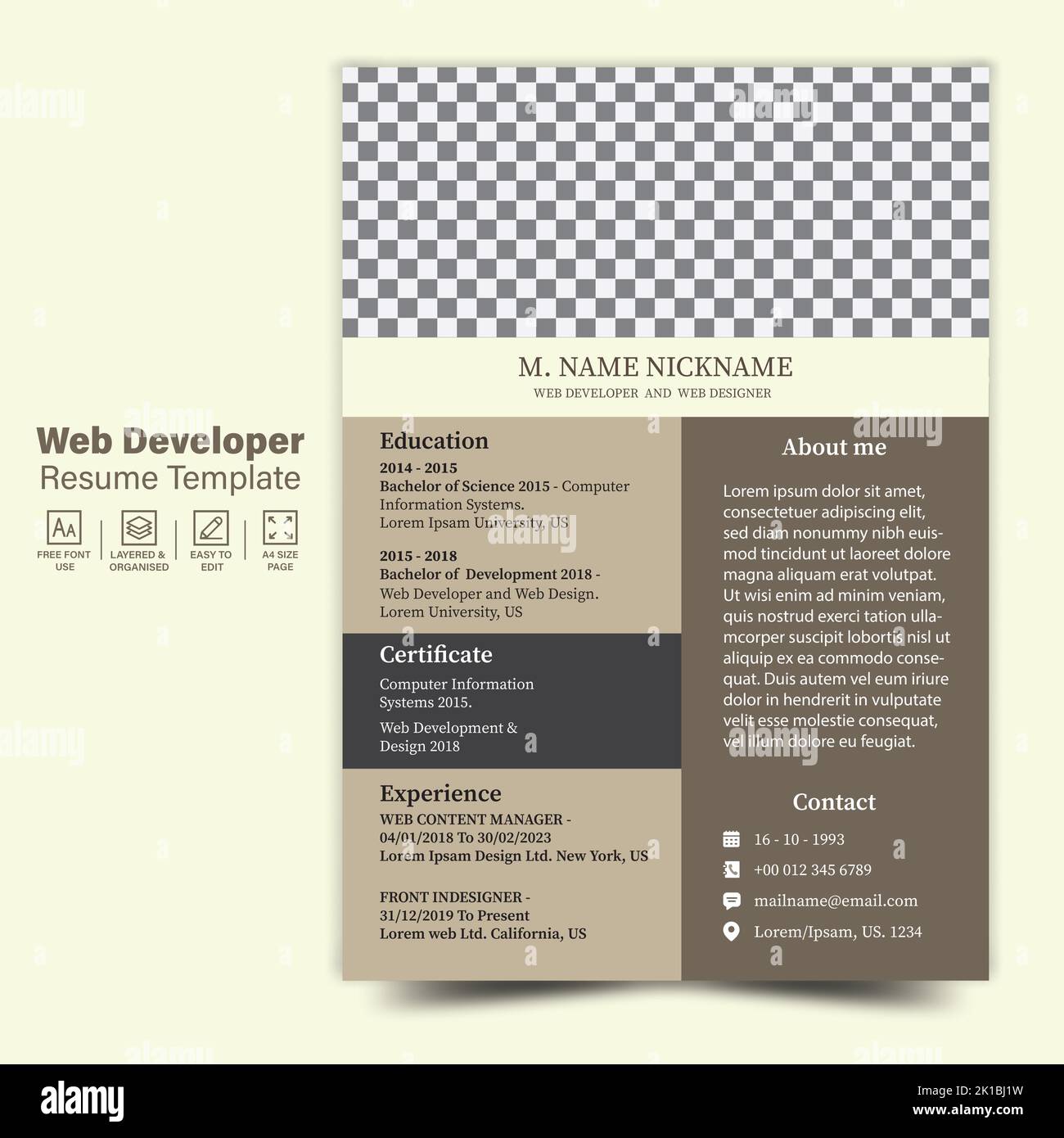 Web Developer Resume Template, CV design template for web designer ...