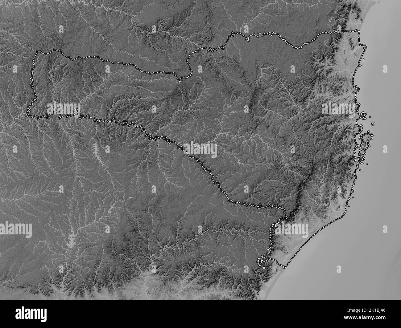 Santa Catarina, state of Brazil. Grayscale elevation map with lakes and rivers Stock Photo - Alamy