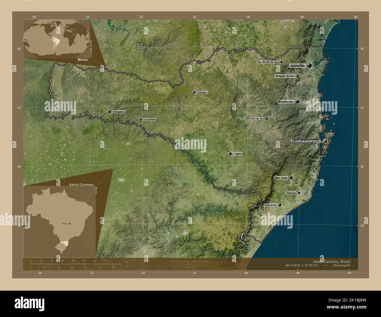 Santa Catarina, state of Brazil. Low resolution satellite map ...