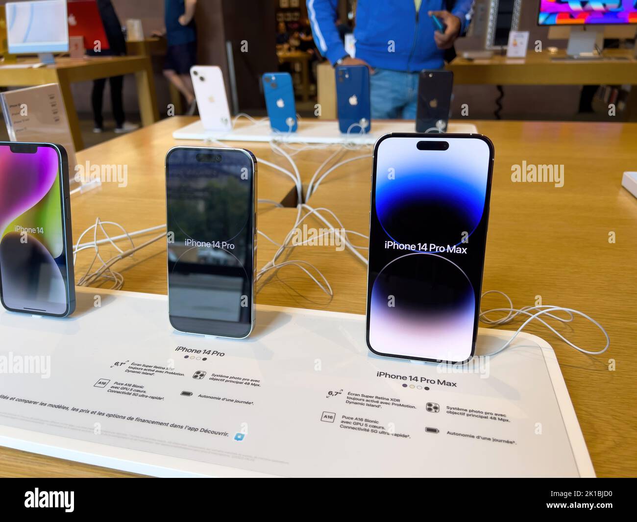 Paris, France - Sep 16, 2022: Full range of new Apple Computers iPhone ...