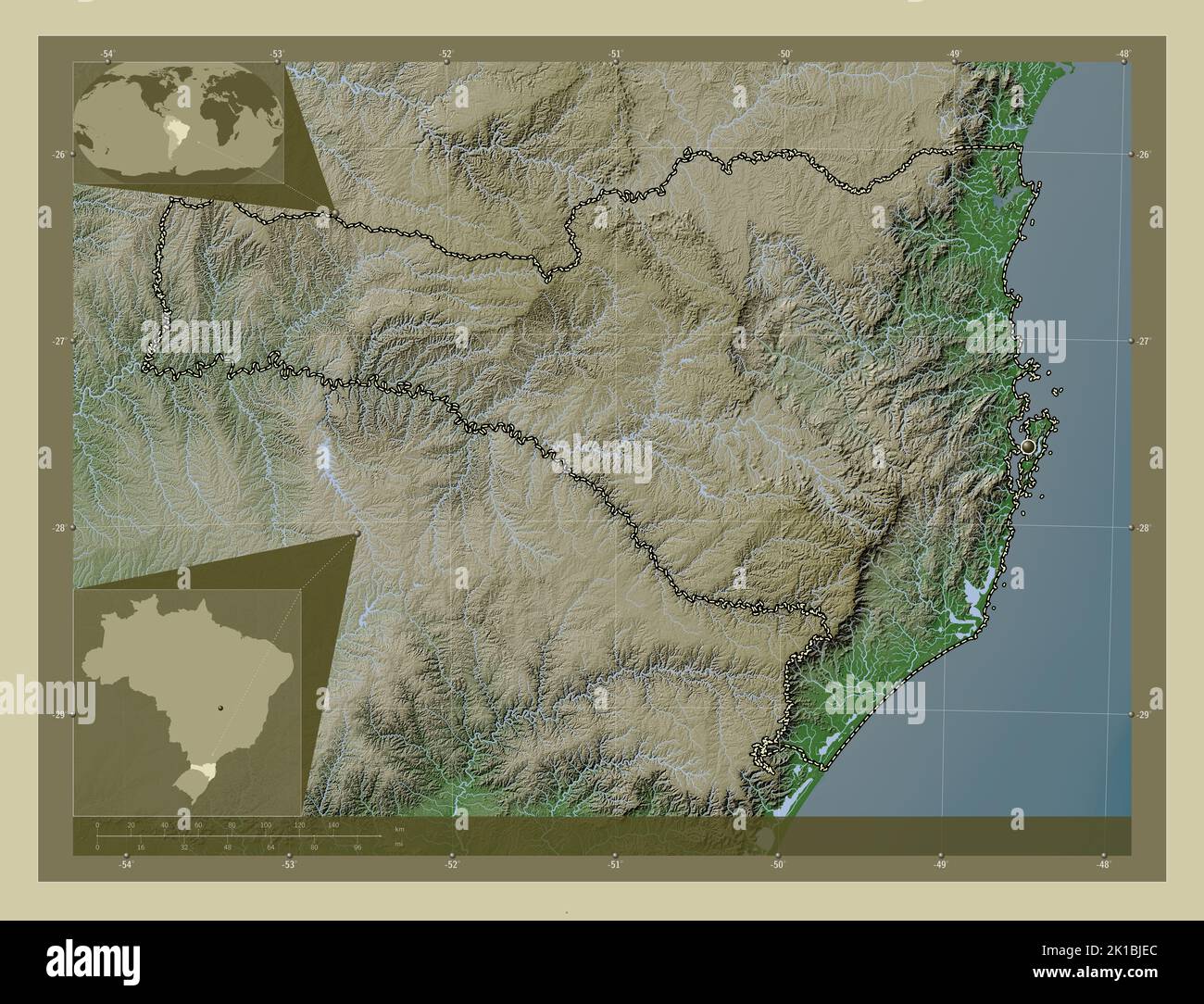 Santa Catarina, state of Brazil. Elevation map colored in wiki style ...