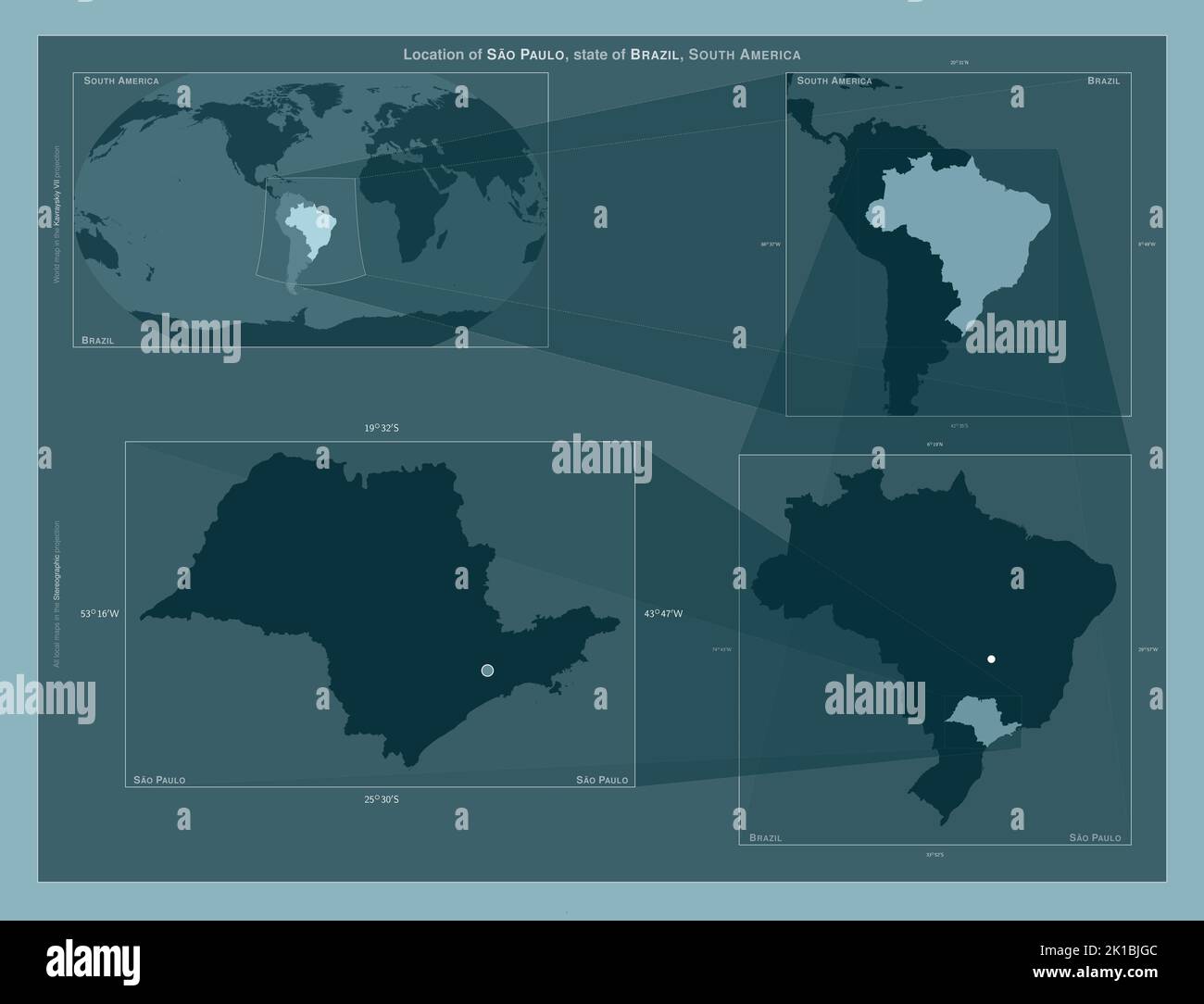 Sao Paulo, state of Brazil. Diagram showing the location of the region ...