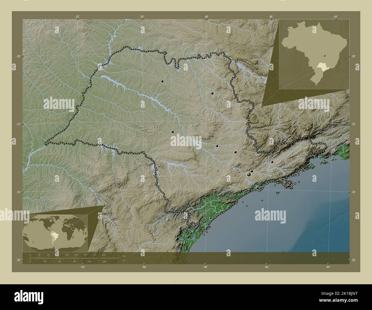 Sao Paulo, state of Brazil. Elevation map colored in wiki style with ...